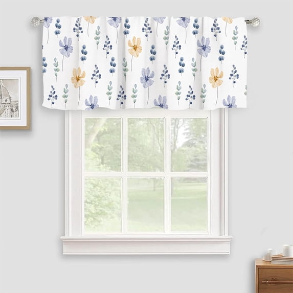 Watercolor Floral Window Valances Blue Beige Flowers Valance Kitchen ...