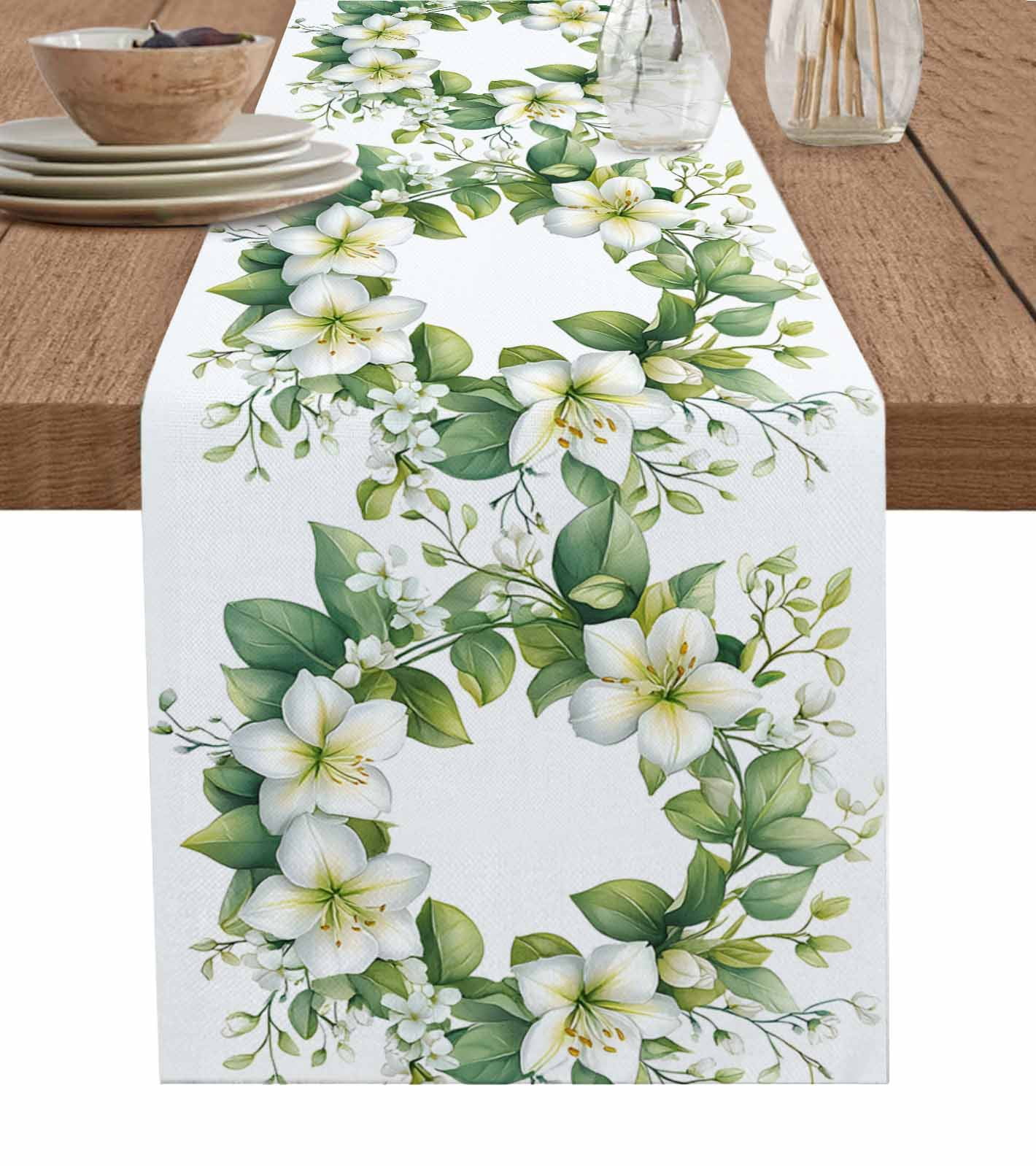 Watercolor Floral Wreath Table Runner 90 Inches, Spring Botanical ...