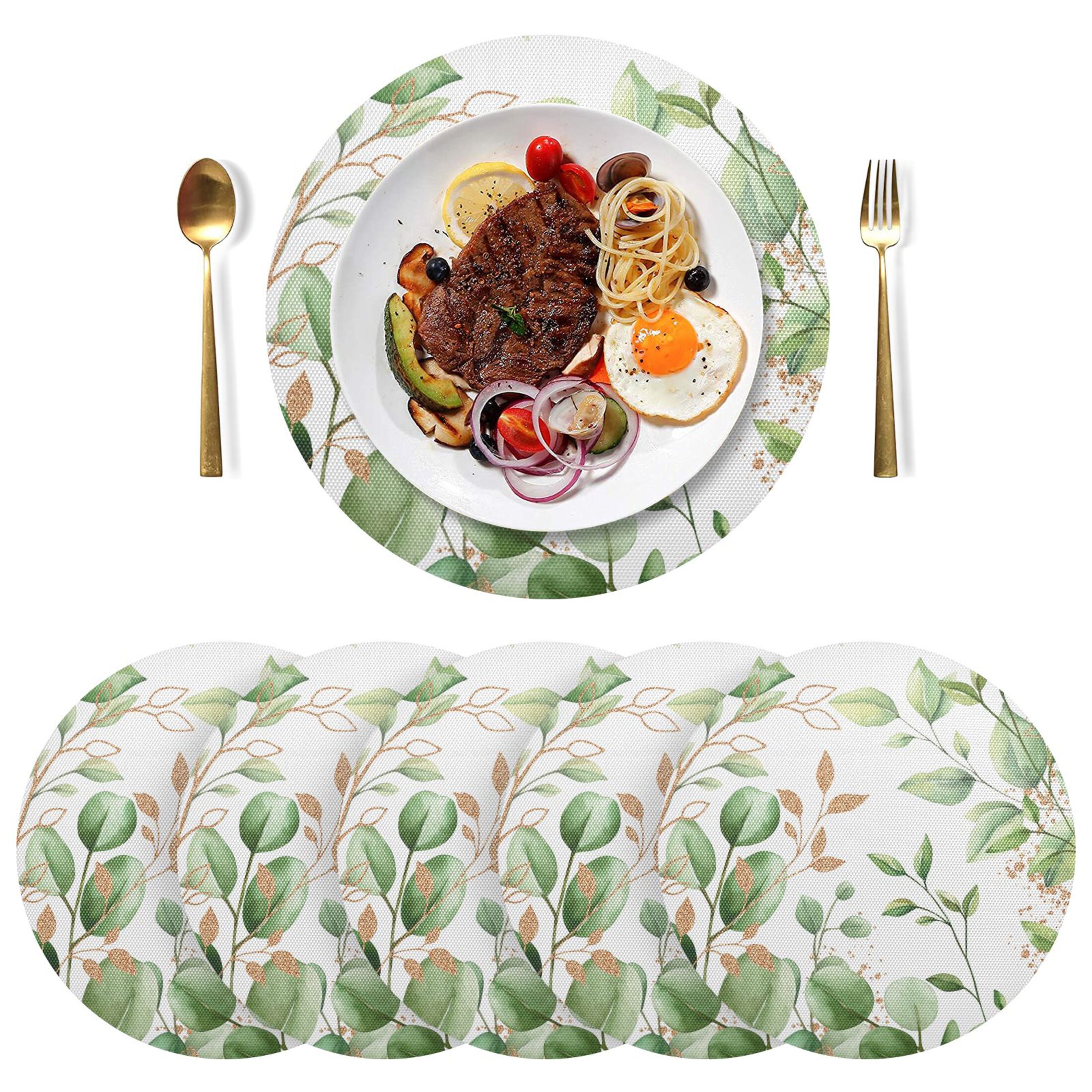 Watercolor Floral with Gold Round Plate Mats Non-Slip Place Mat ...