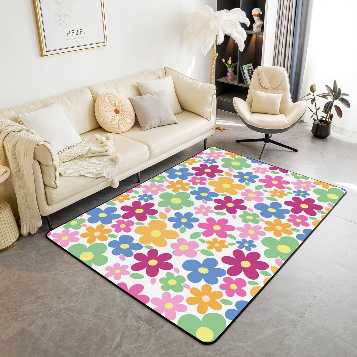 Watercolor Flower Area Rug ,Colorful Floral Decor Non Shedding Rug ...