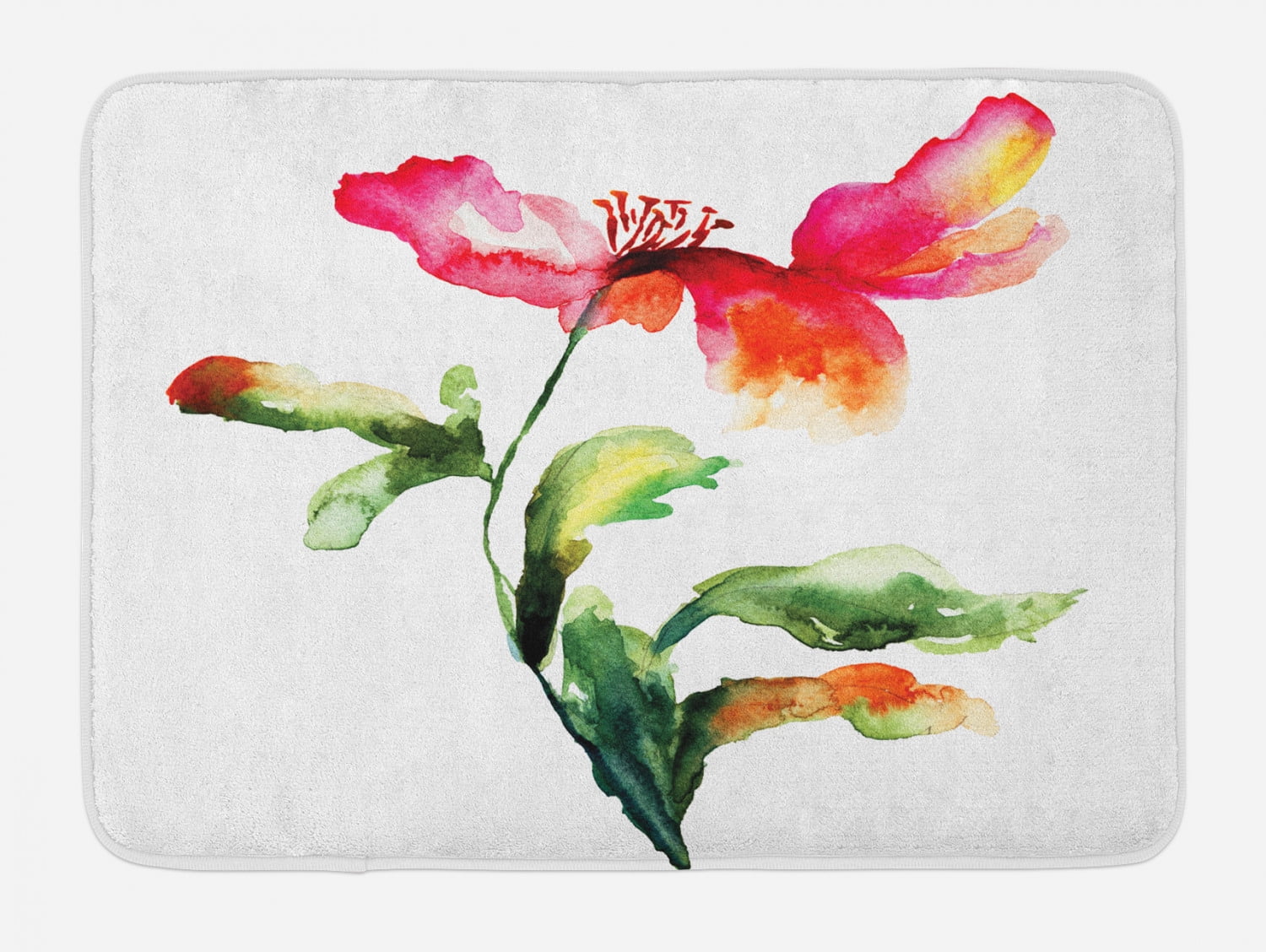 Watercolor Flower Bath Mat, Shaded Single Poppy Flowering Plant Muse ...
