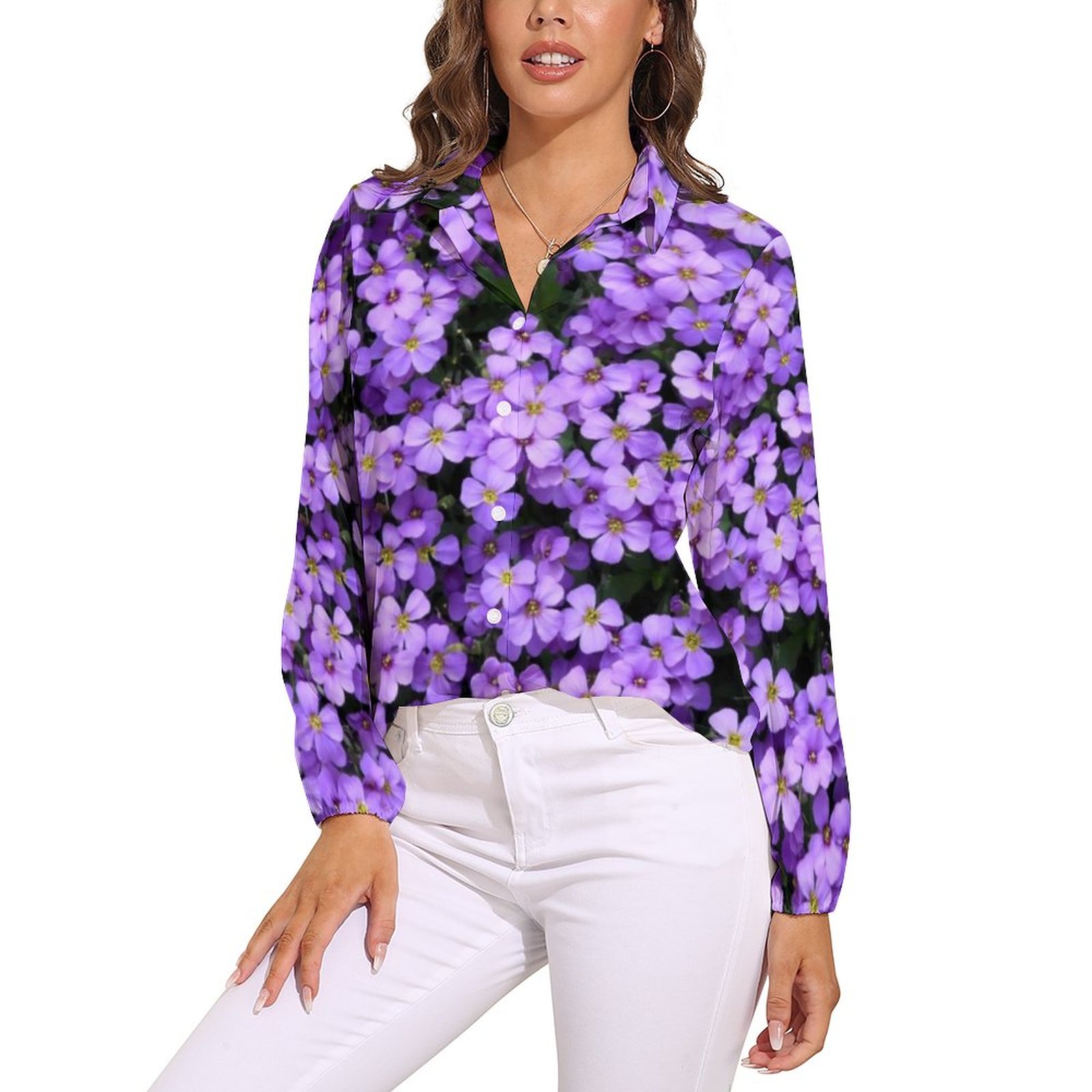 Watercolor Flower Blouse Midnight Floral Print Elegant Graphic Blouses ...