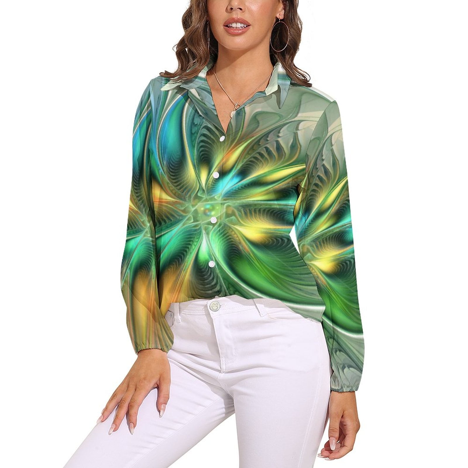 Watercolor Flower Blouse Midnight Floral Print Elegant Graphic Blouses ...