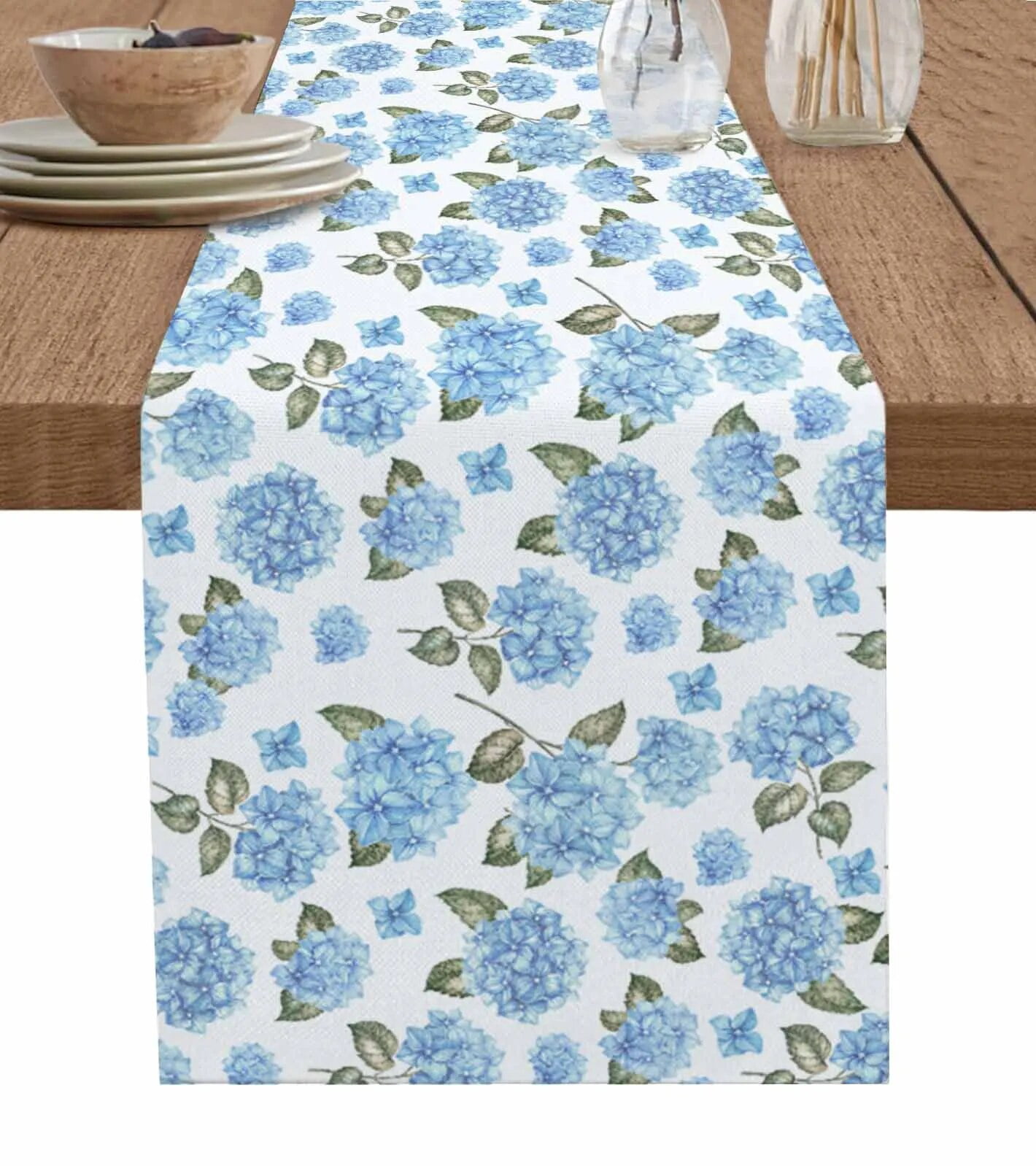 Watercolor Flower Blue Hydrangea Table Runner Luxury Wedding r Table ...