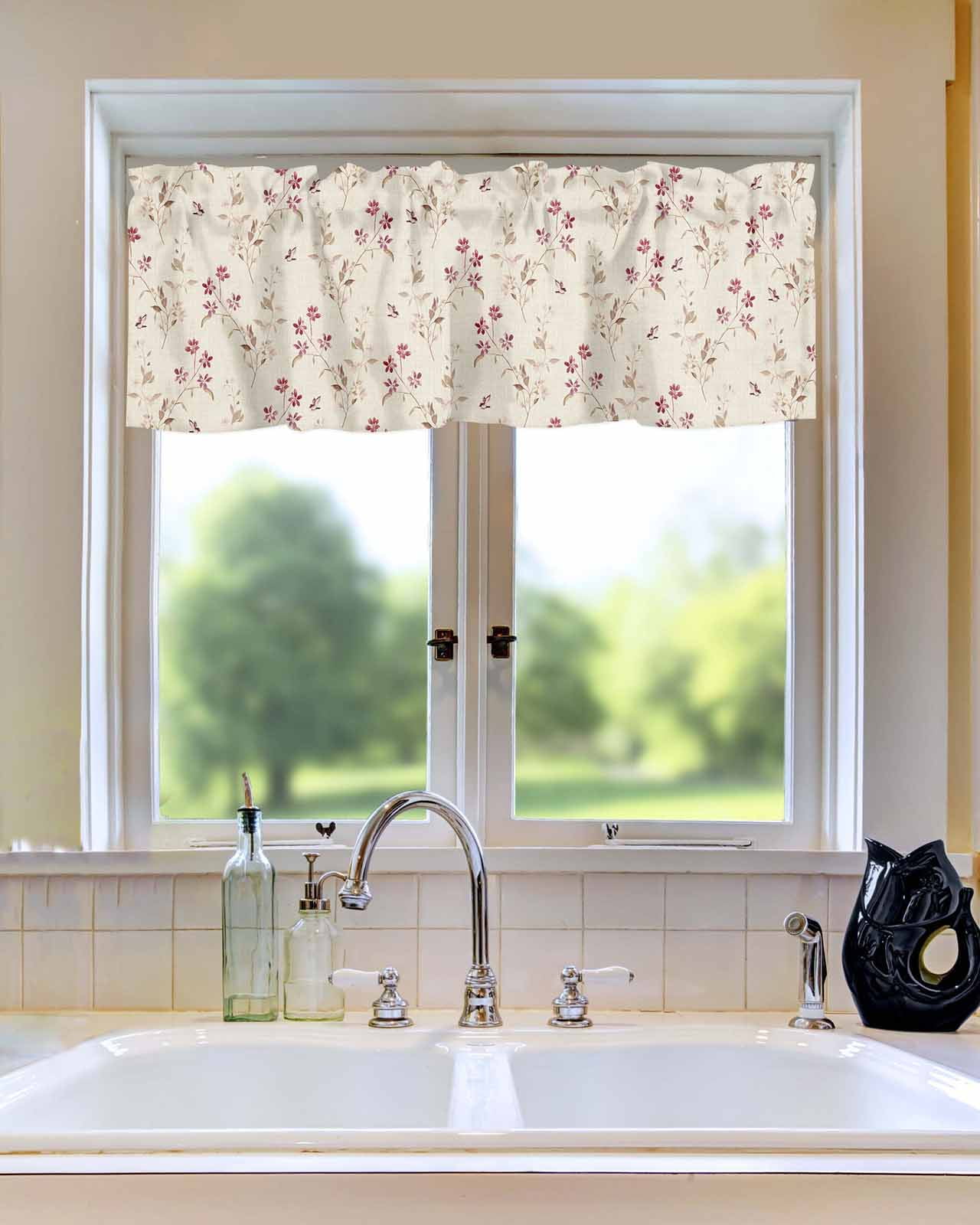 Watercolor Flower Branch and Bird Window Valances for Kitchen,Rod ...