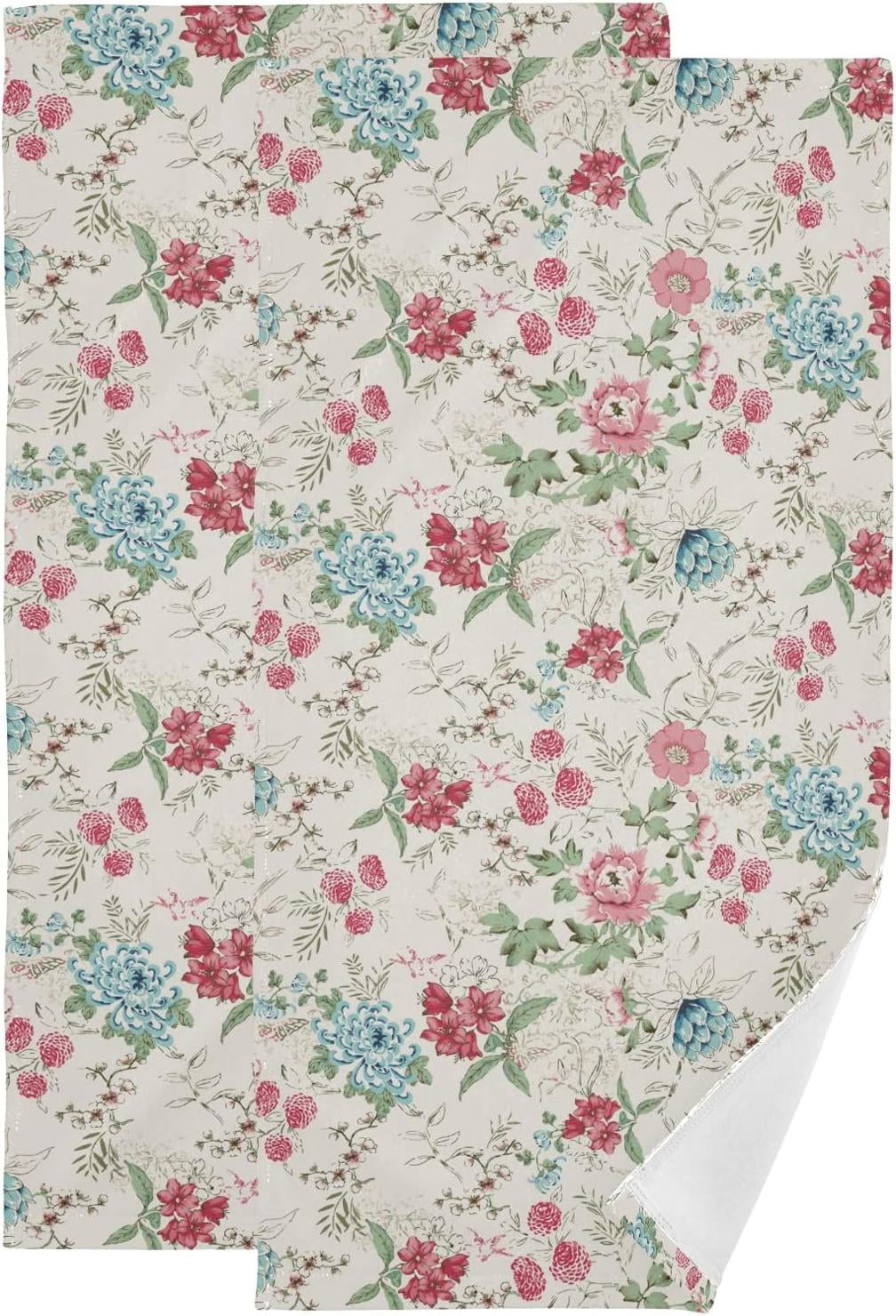 Watercolor Flower Colorful Hand Towels 2 PCS, Pink Floral Spring Kitchen Towel Ultra Soft and ...