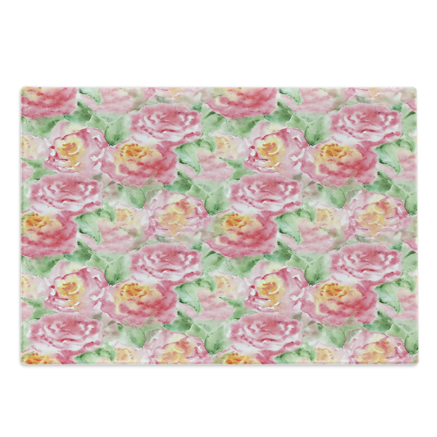 Watercolor Flower Cutting Board, Rose Flower Composition with Leaves in ...