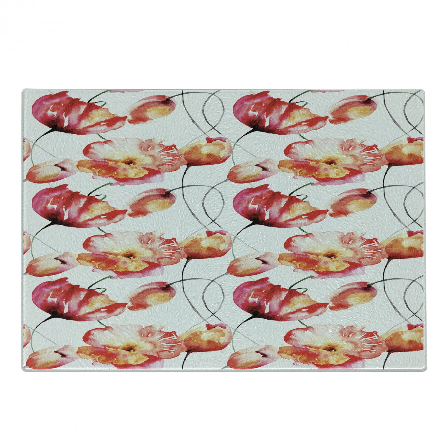 Watercolor Flower Cutting Board, Shaded Large Poppy and Tulip Flower ...