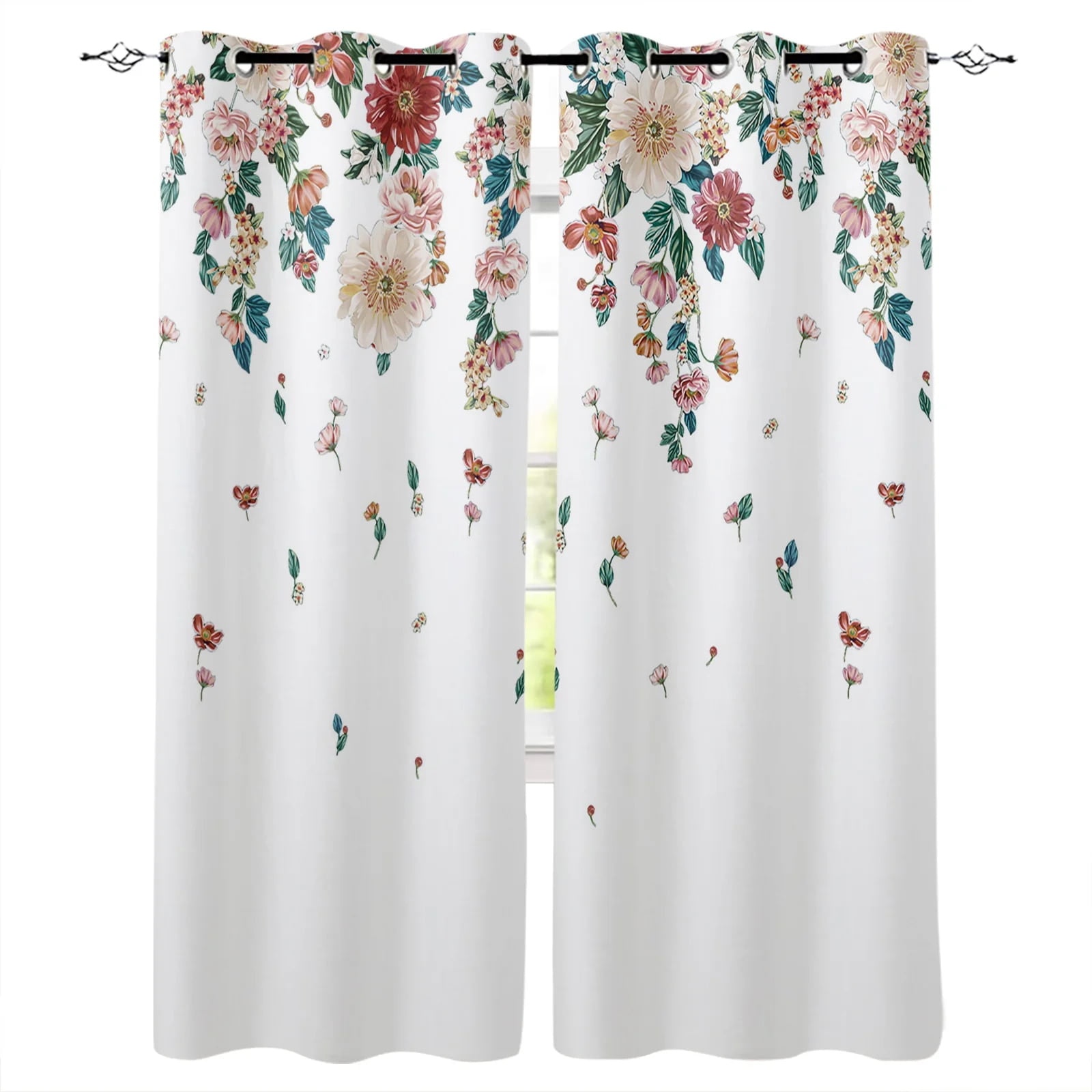 Watercolor Flower Decor Curtains Abstract Herbs Weeds Blossoms Ivy Back ...