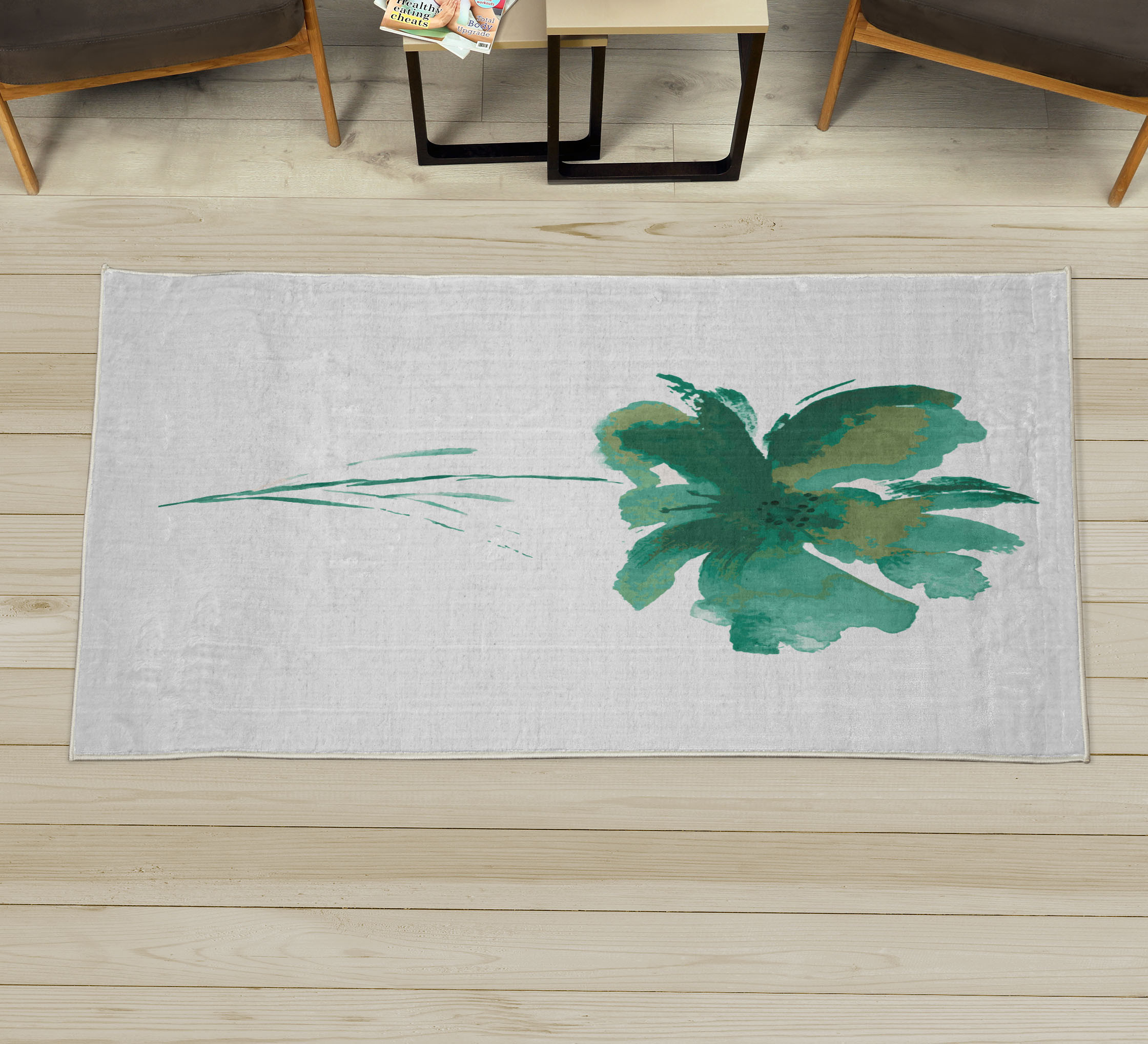 Watercolor Flower Decorative Rug, Single Poppy Flower on Plain Clear ...