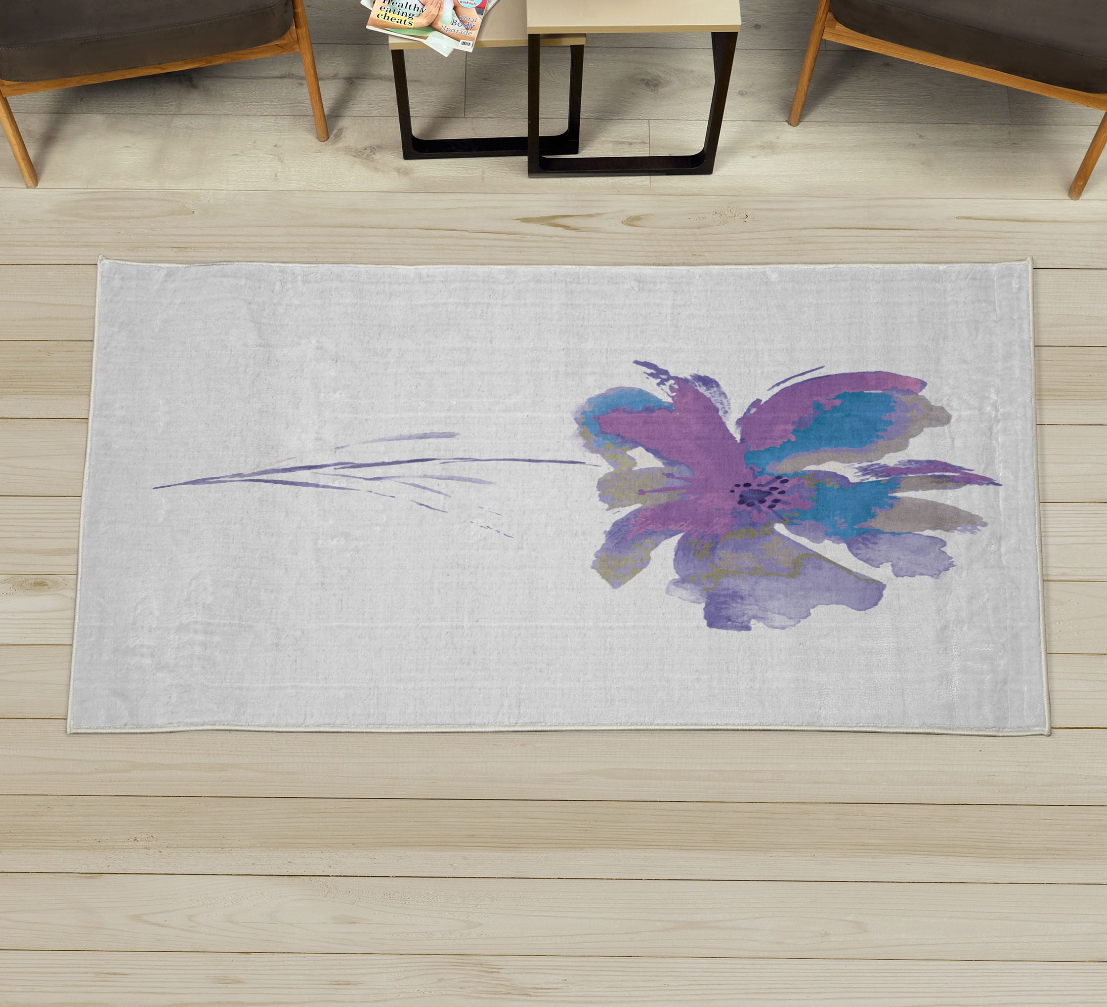 Watercolor Flower Decorative Rug, Single Poppy Flower on Plain Clear ...