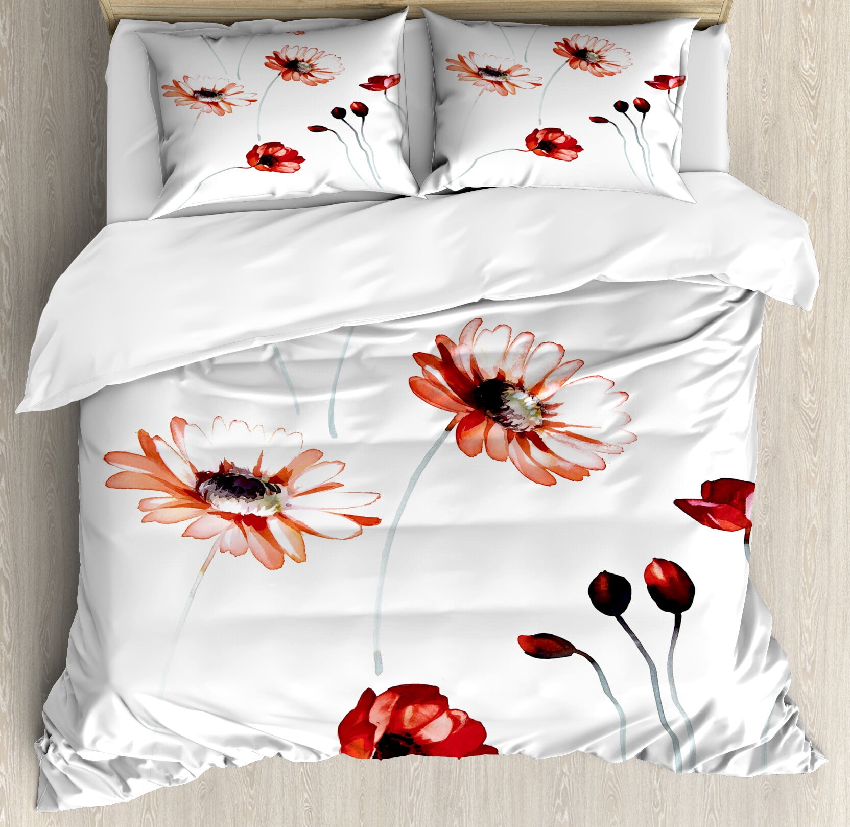 Watercolor Flower Duvet Cover Set, Flower in Watercolor Painting Style ...