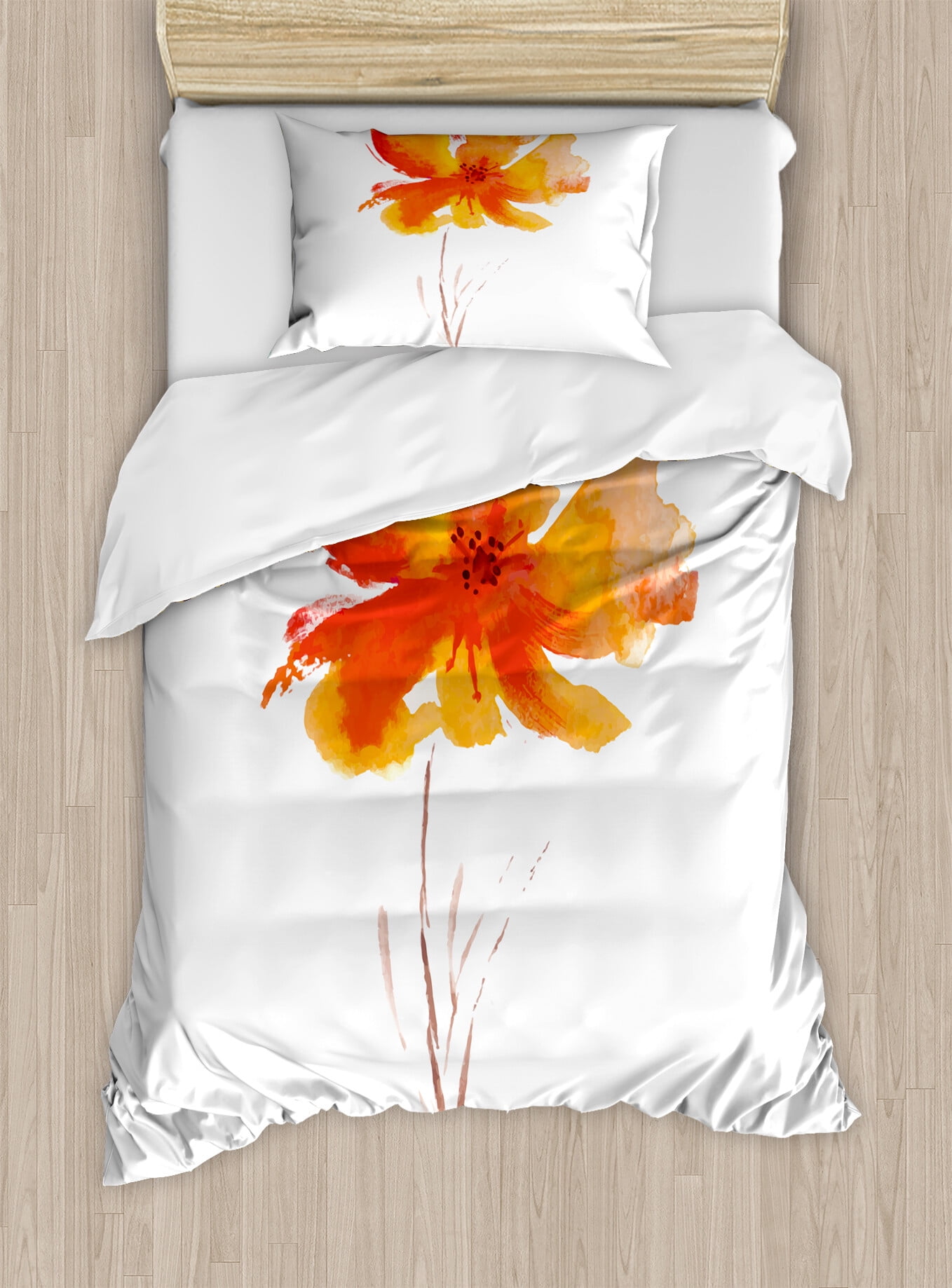 Watercolor Flower Duvet Cover Set, Single Poppy Flower on Plain Clear ...