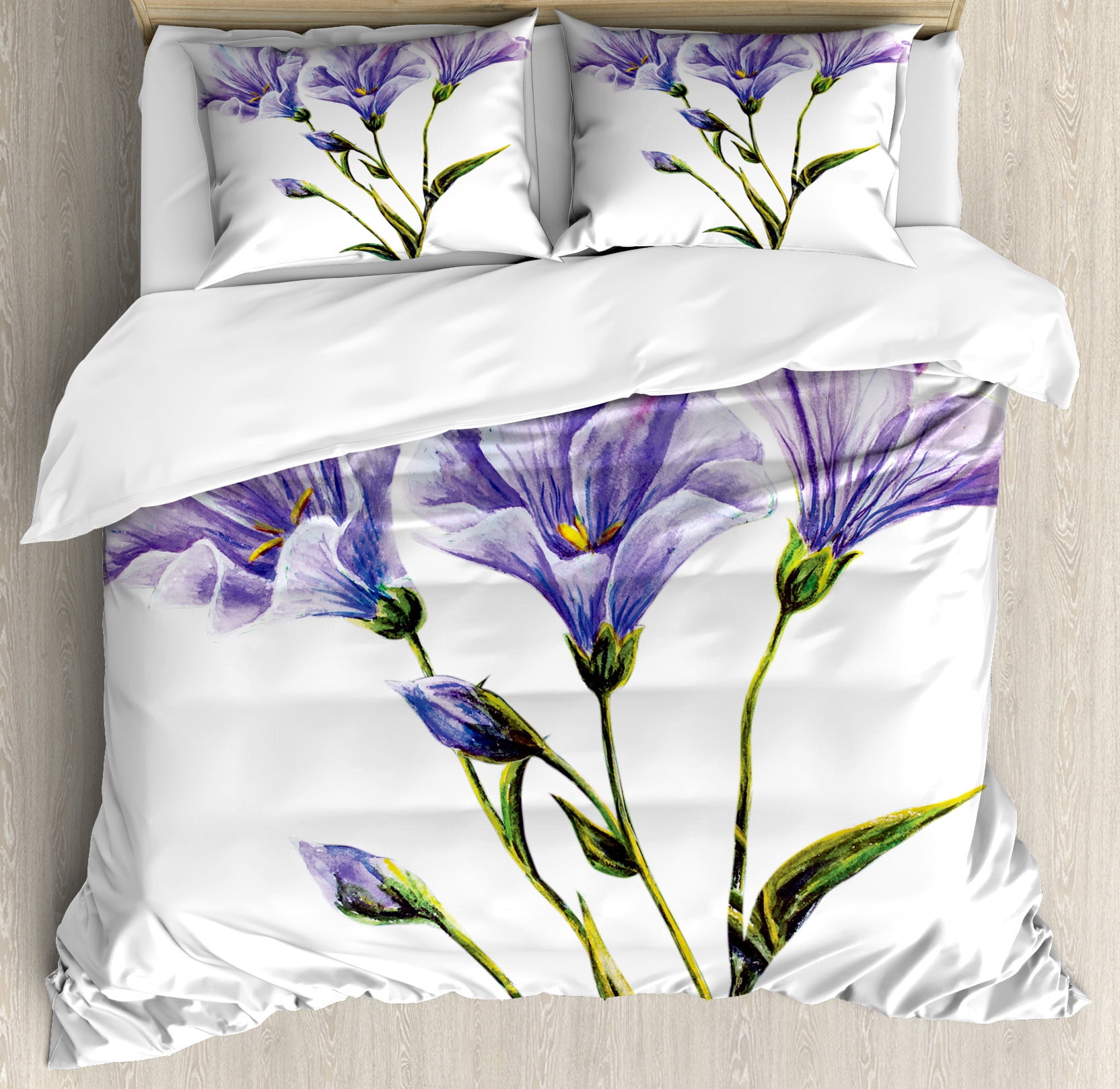 Watercolor Flower Duvet Cover Set, Wild Flowers Drawing of Romantic ...