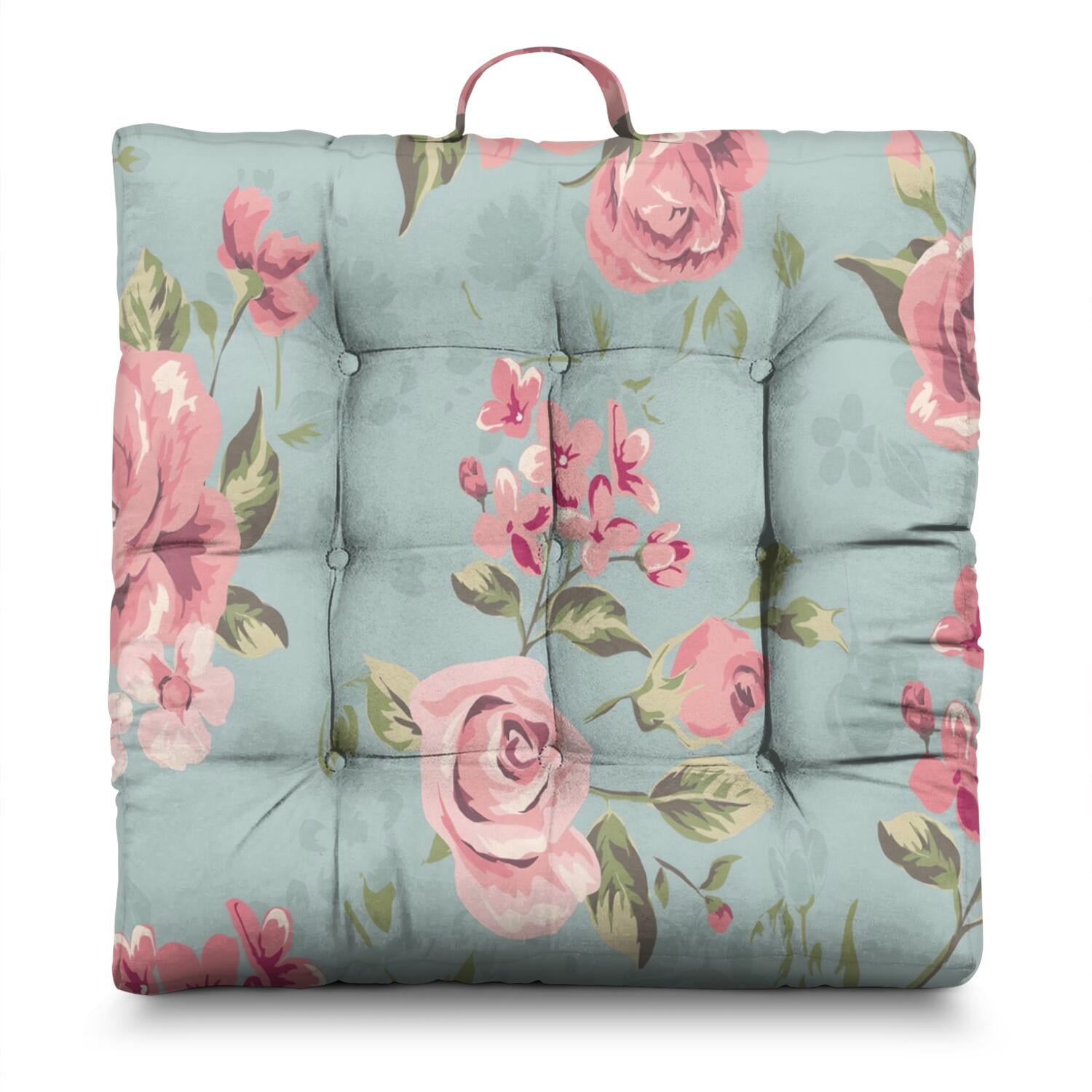 Watercolor Flower Floor Pillow - Fluffy Square Zabuton with Tropical ...