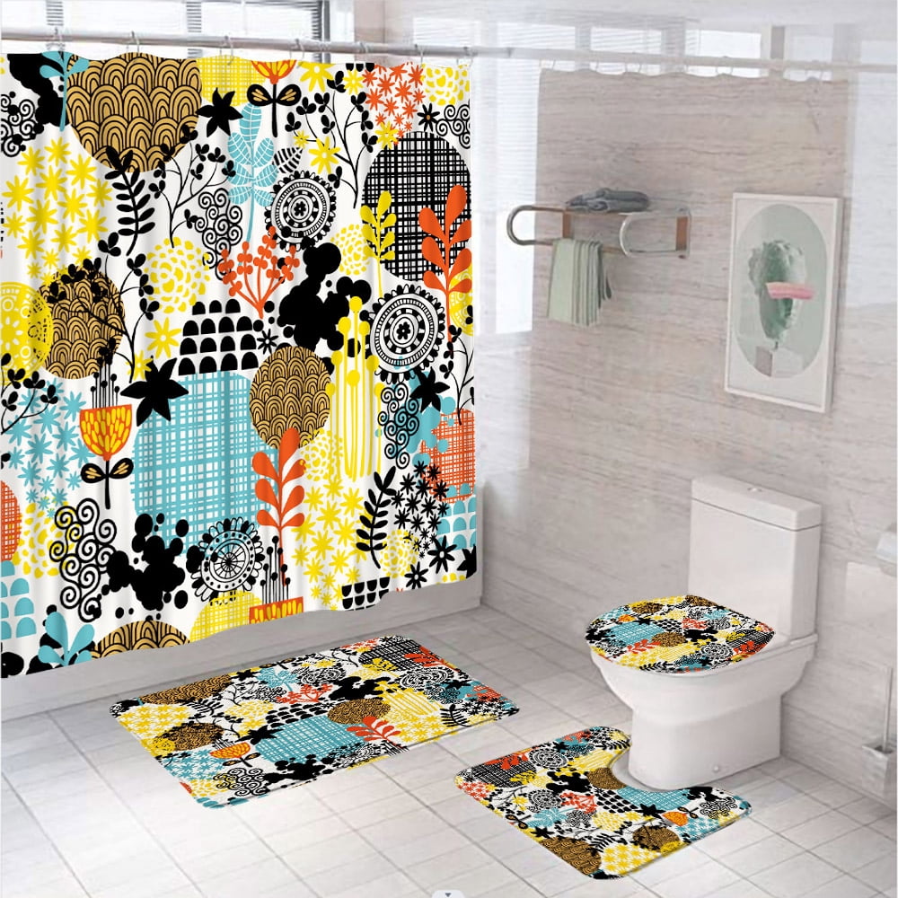 Watercolor Flower Green Jungle Shower Curtain Set Petal Vintage Plant ...