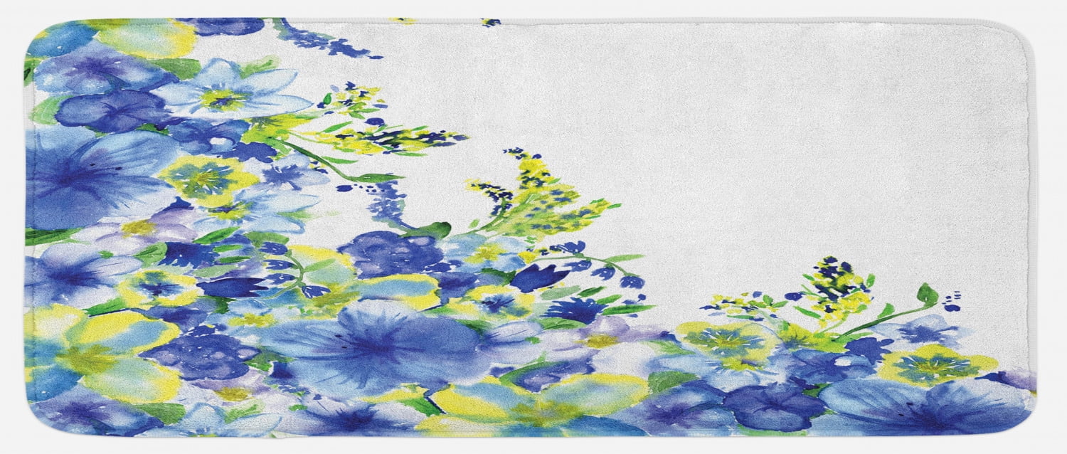 Watercolor Flower Kitchen Mat, Motley Floret Motifs with Splash Anemone ...