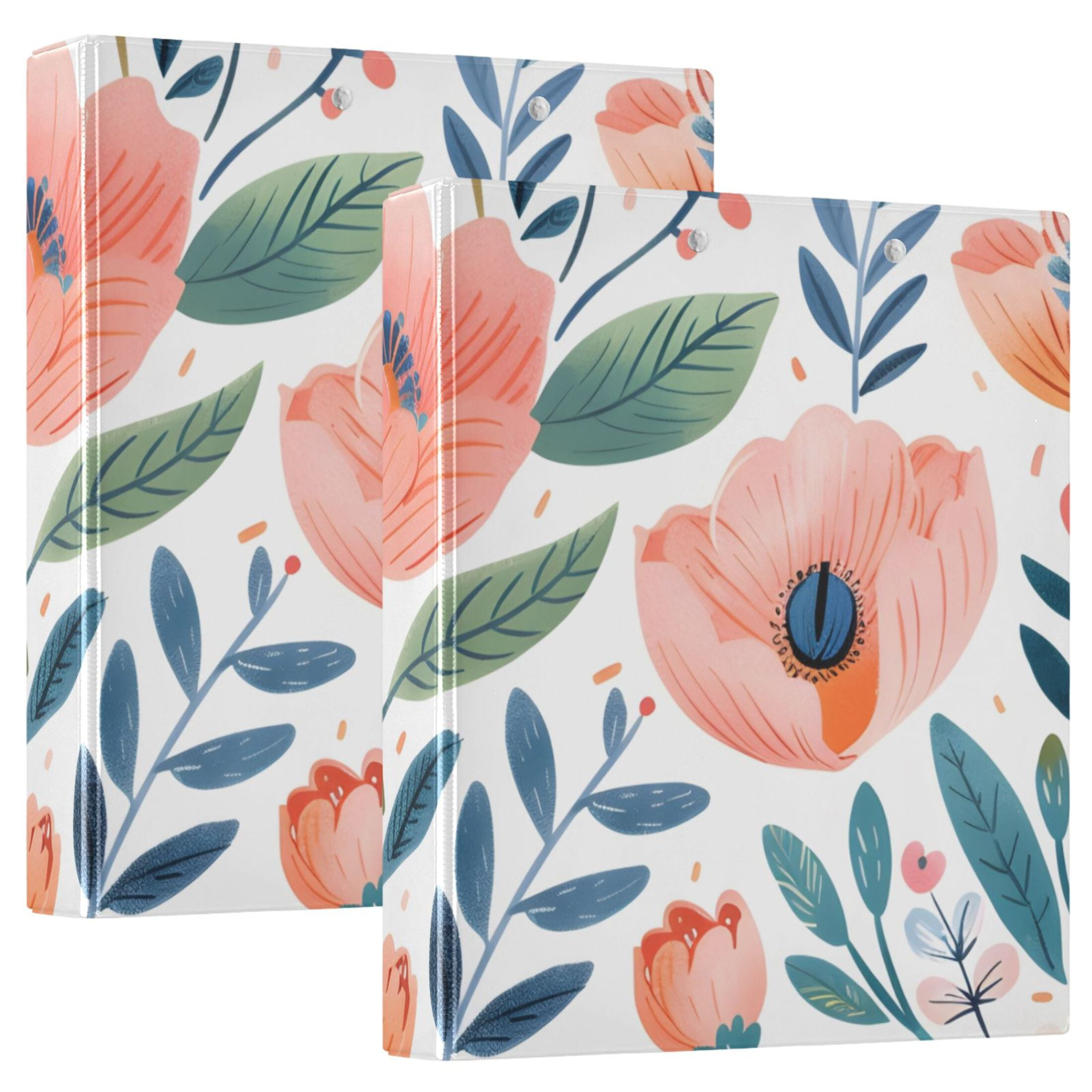 Watercolor Flower Leaf Hardcover 3 Ring Binder 1.5 inch Round Rings ...