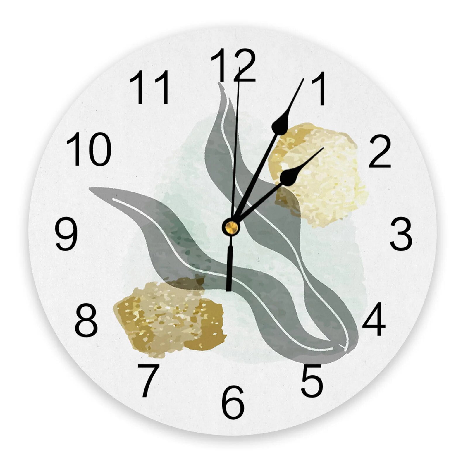 Watercolor Flower Leaves Plant Clocks Wall Home Decor Modern Kitchen ...