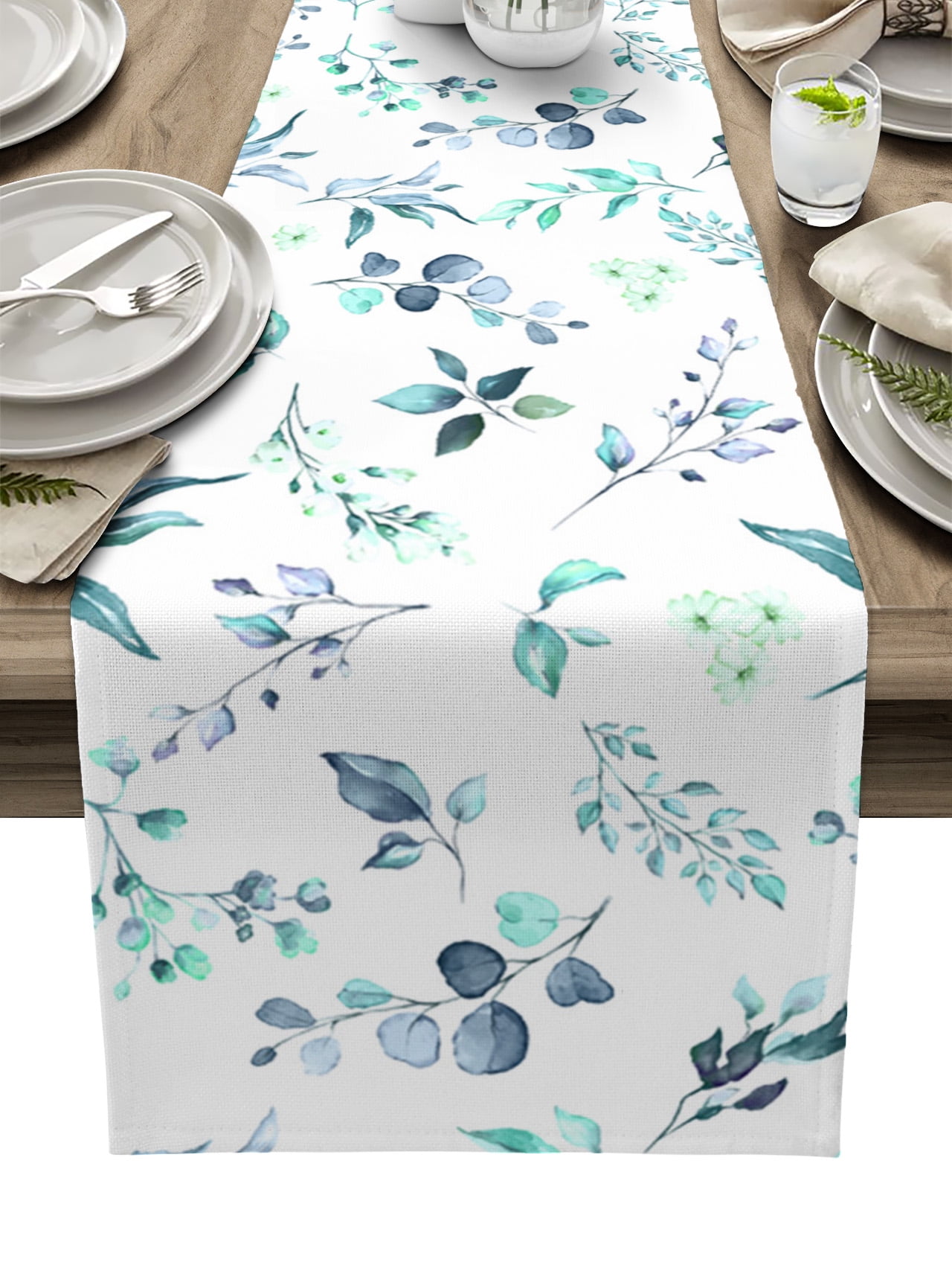 Watercolor Flower Leaves Table Runner Home Wedding Table Flag Mat Table ...