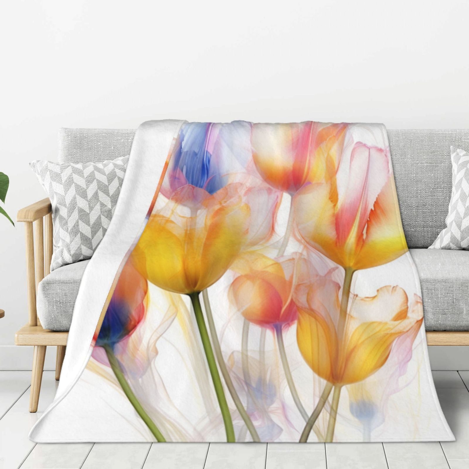 Watercolor Flower Lightweight Plush Fuzzy Cozy Soft Blankets 80"X60 ...