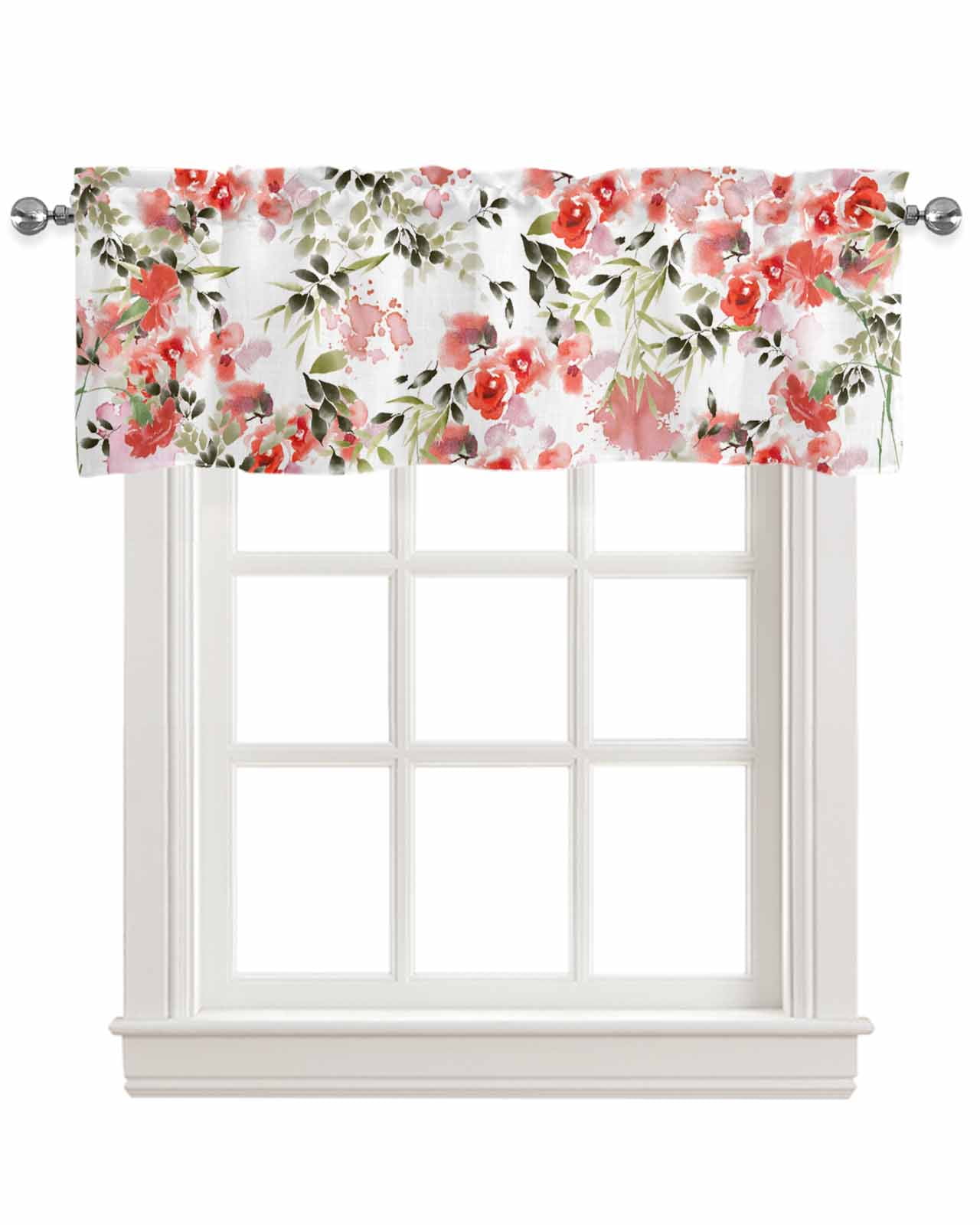 Watercolor Flower Linen Curtain Valance for Bedroom/Bathroom/Kitchen ...