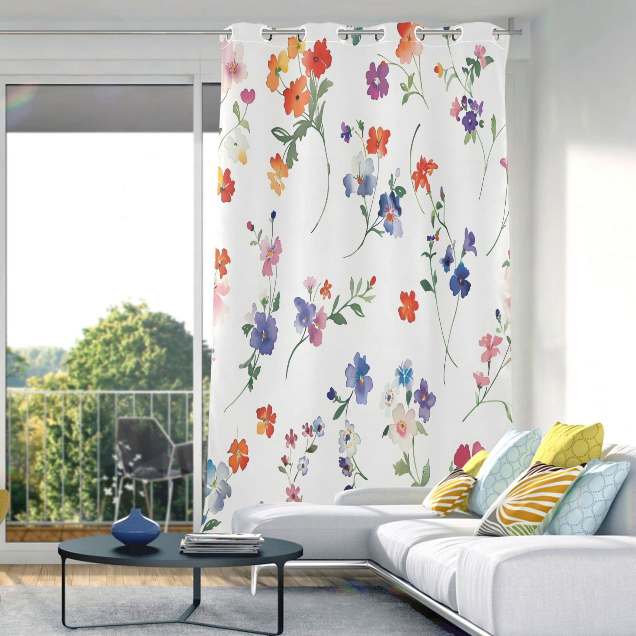 Watercolor Flower Paint Blackout Curtains 84"x42" Thermal Insulated ...