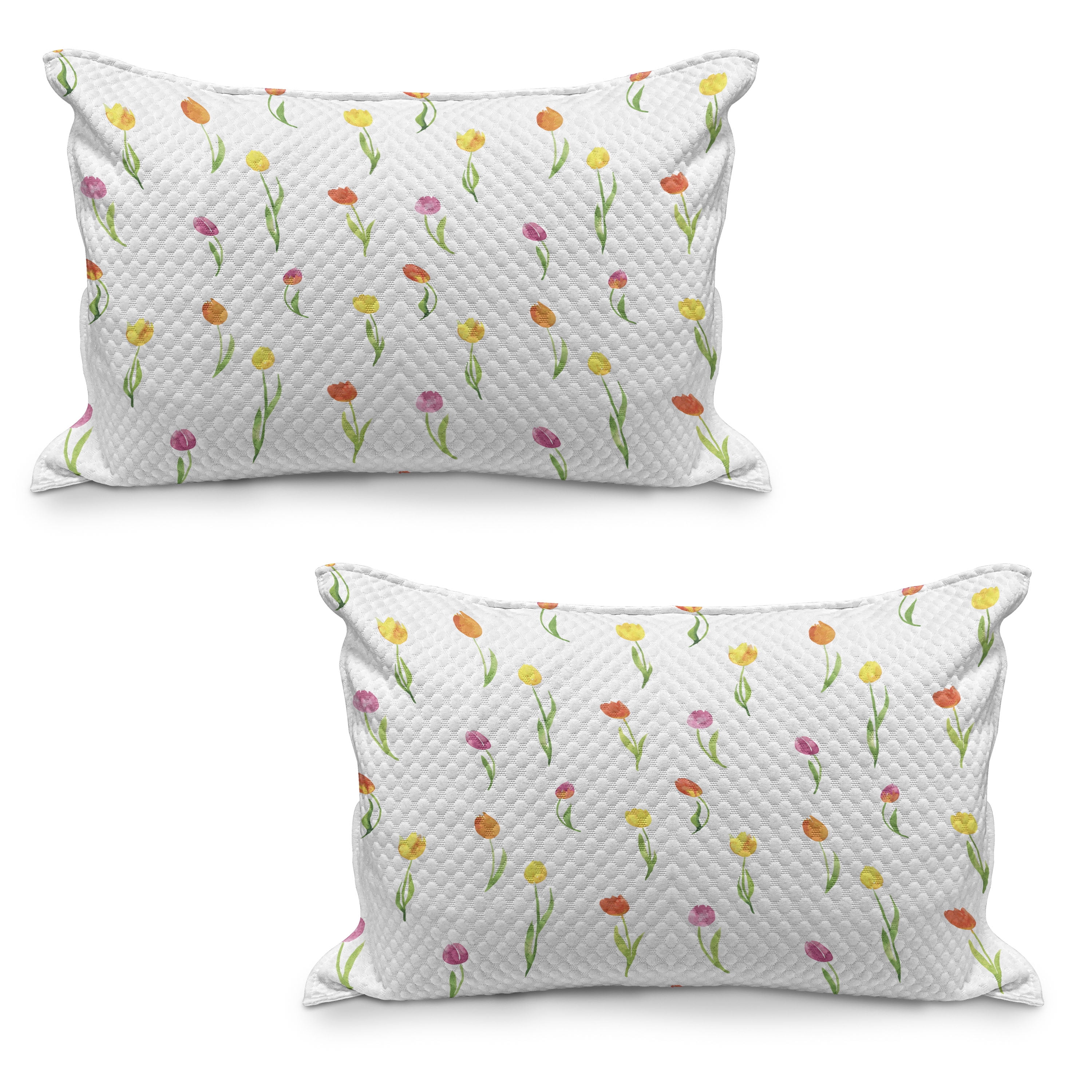 Watercolor Flower Quilted Pillowcover Set of 2, Colorful Tulips Pattern Country Style Floral ...
