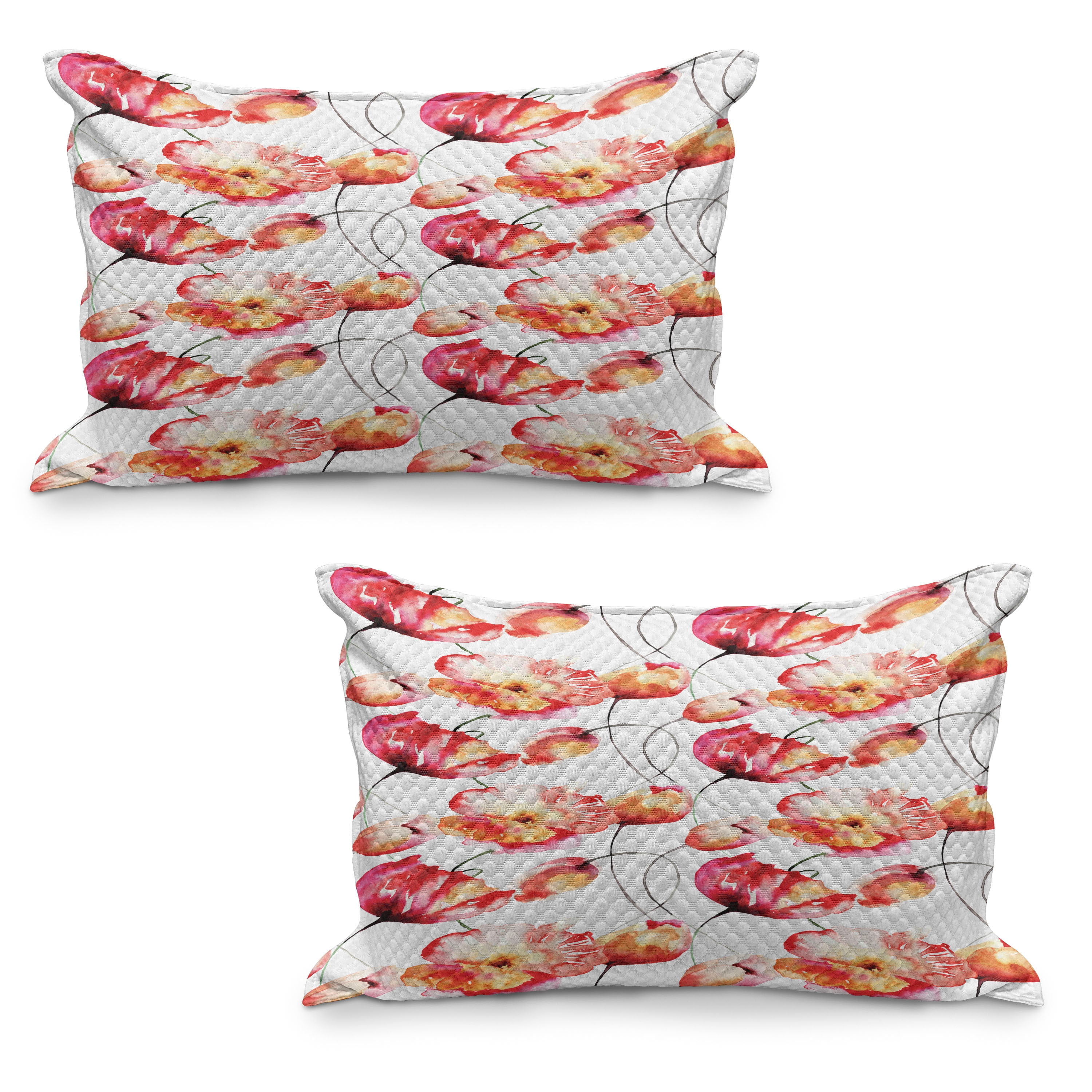 Watercolor Flower Quilted Pillowcover Set of 2, Shaded Large Poppy and ...