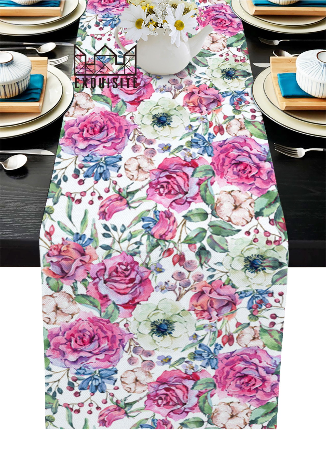 Watercolor Flower Rose Wild Fruit Coffee Table r Dining Table r Wedding ...