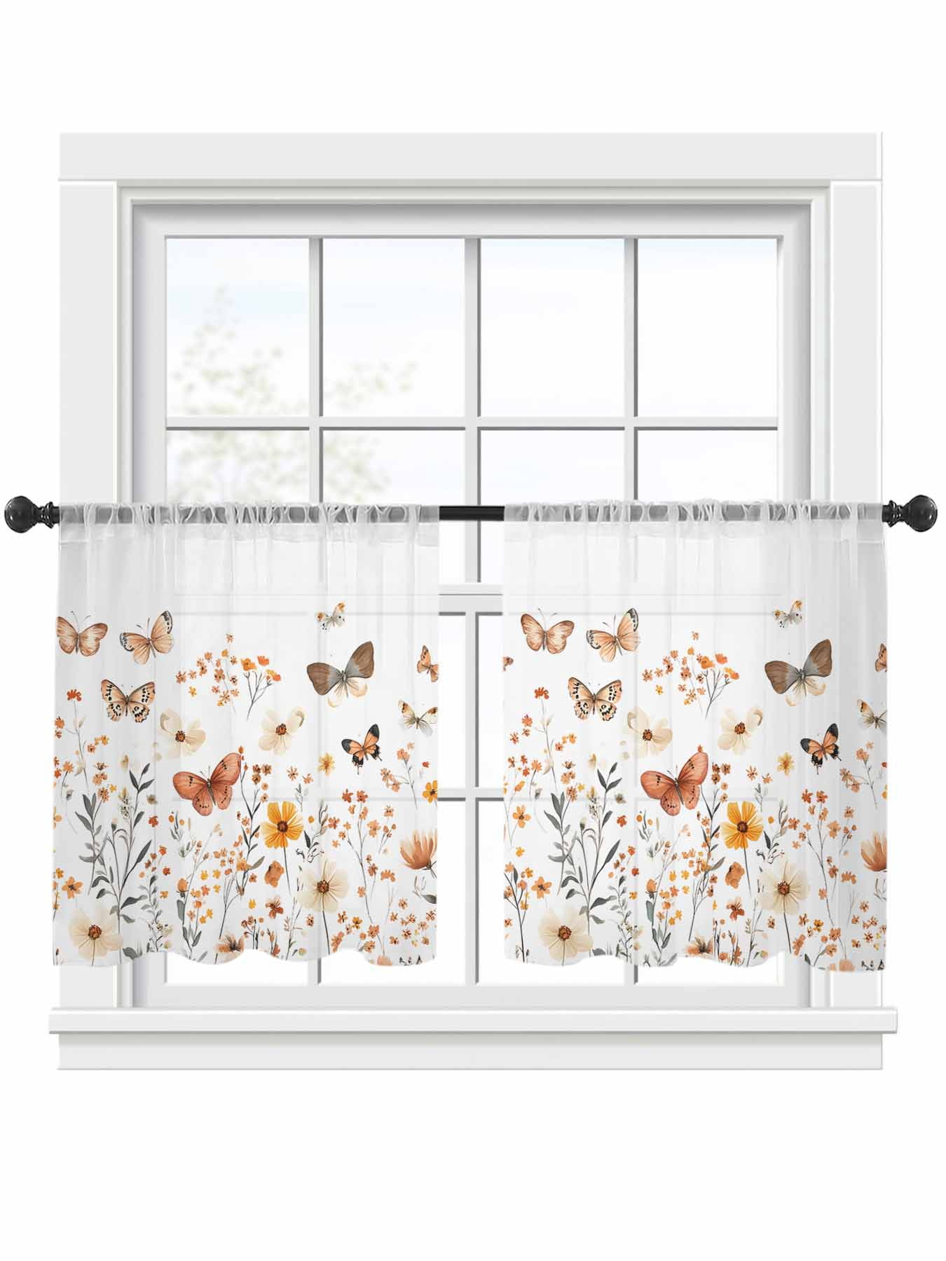Watercolor Flower Sheer Curtains 2 Panels Set Wildflower Butterfly ...
