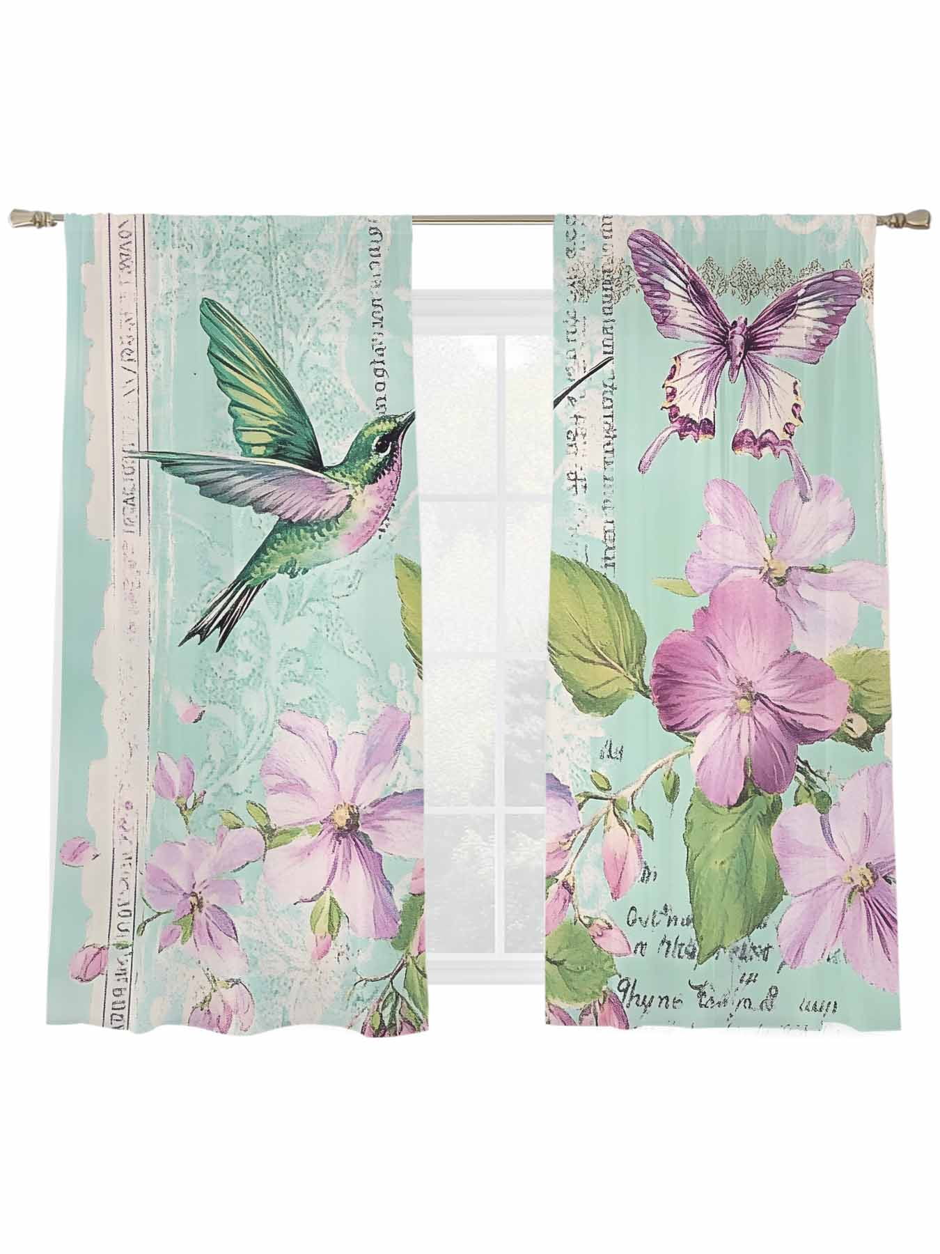 Watercolor Flower Sheer Curtains for Living Room Bedroom, Kingfisher ...