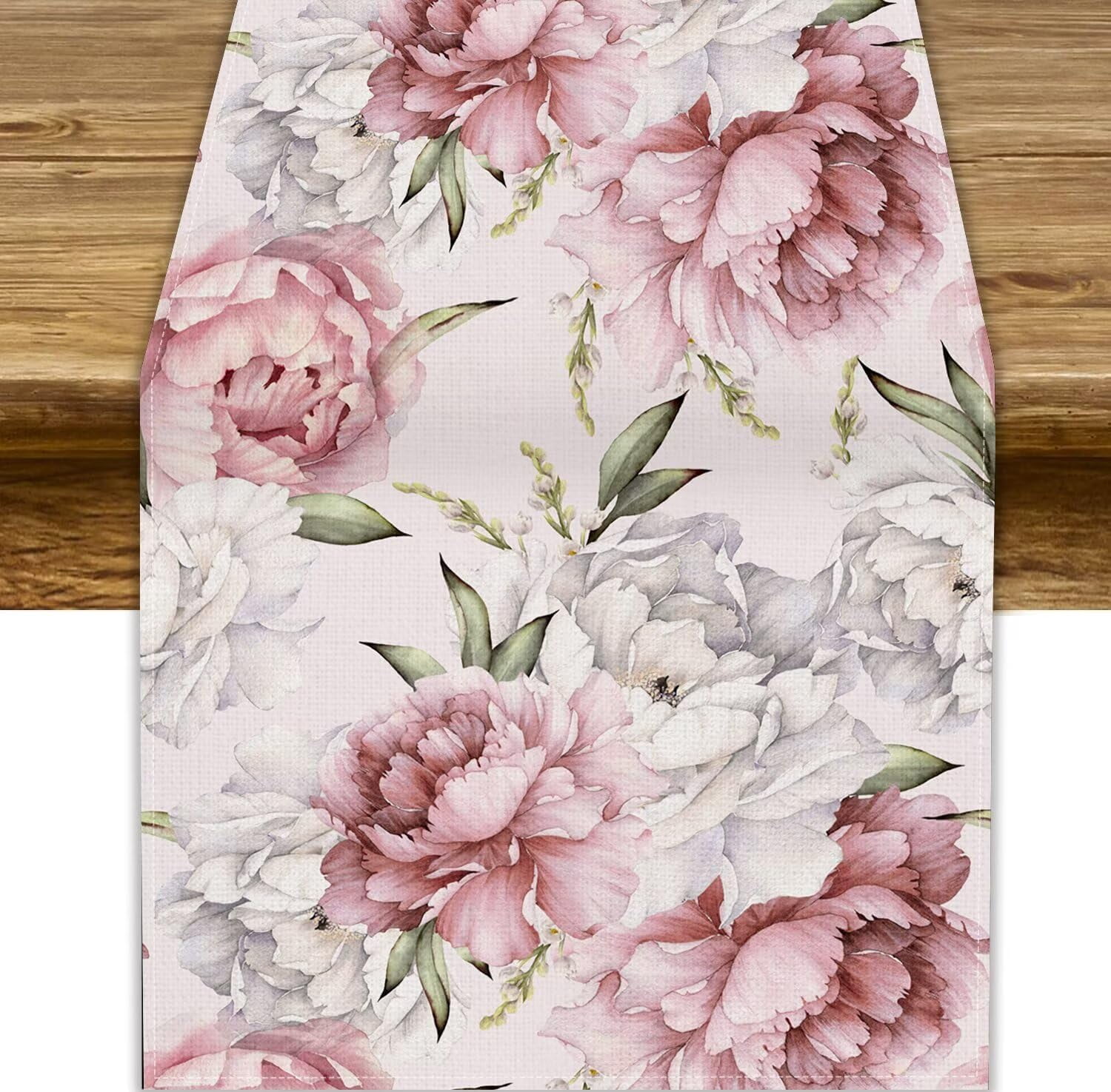 Watercolor Flower Table Runner,Pink Sweet Floral Pattern Kitchen Table ...