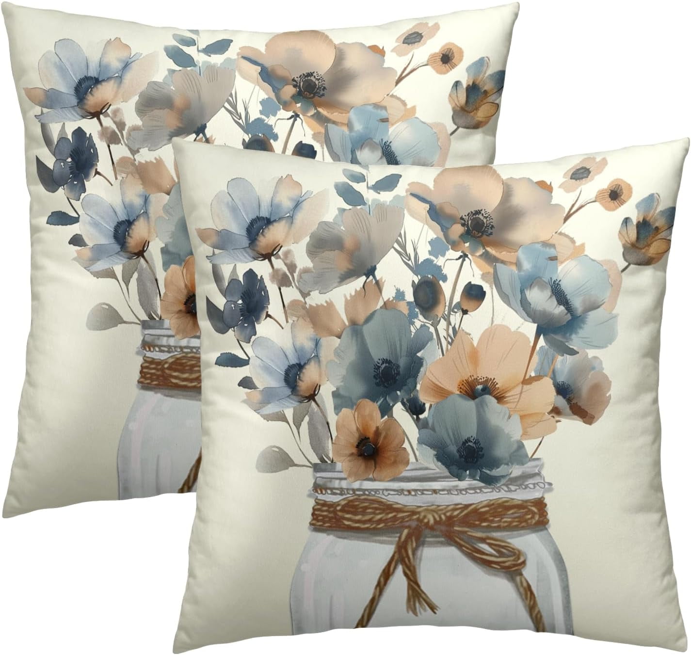 Watercolor Flower Throw Pillow Covers 16 x 16 Inches Set of 2,Cream ...