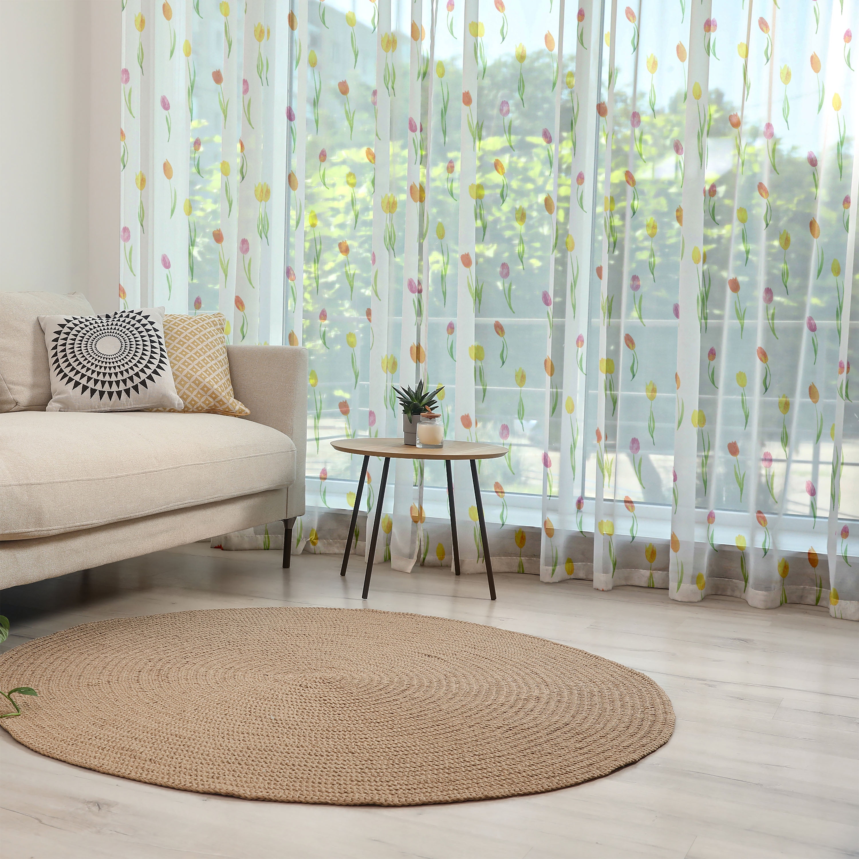 Watercolor Flower Tulle Curtains with Rod Pocket, Colorful Tulips ...