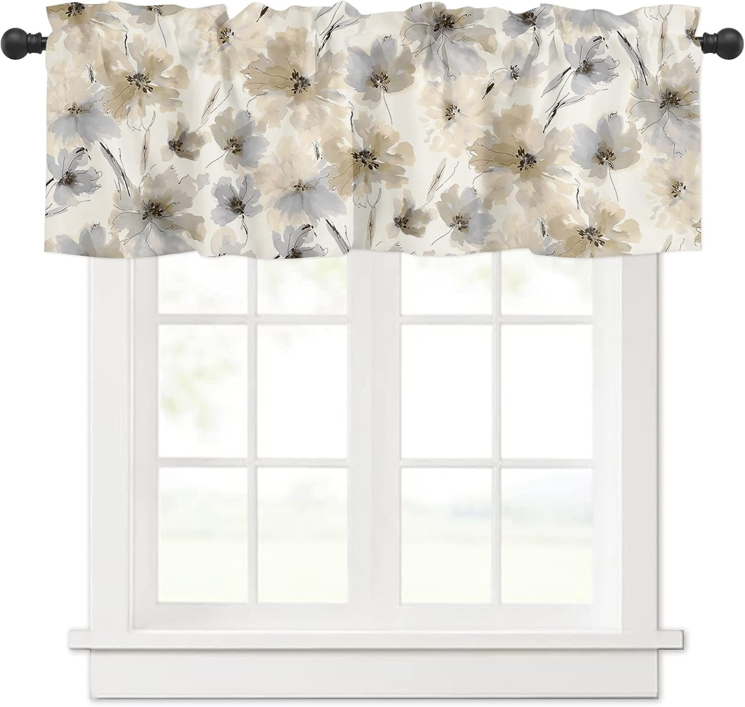 Watercolor Flower Valances Window Treatment Farmhouse Decor, Beige Grey ...