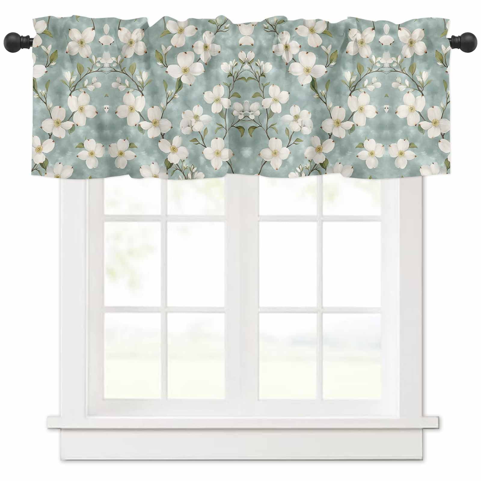 Watercolor Flower Valances for Windows Farmhouse Kitchen Curtains ...