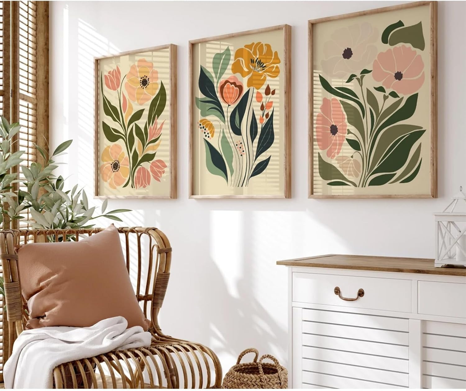 Watercolor Flower Wall Art Set of 3 Wildflower Floral Wall Decor Pictures Botanical Canvas Wall ...