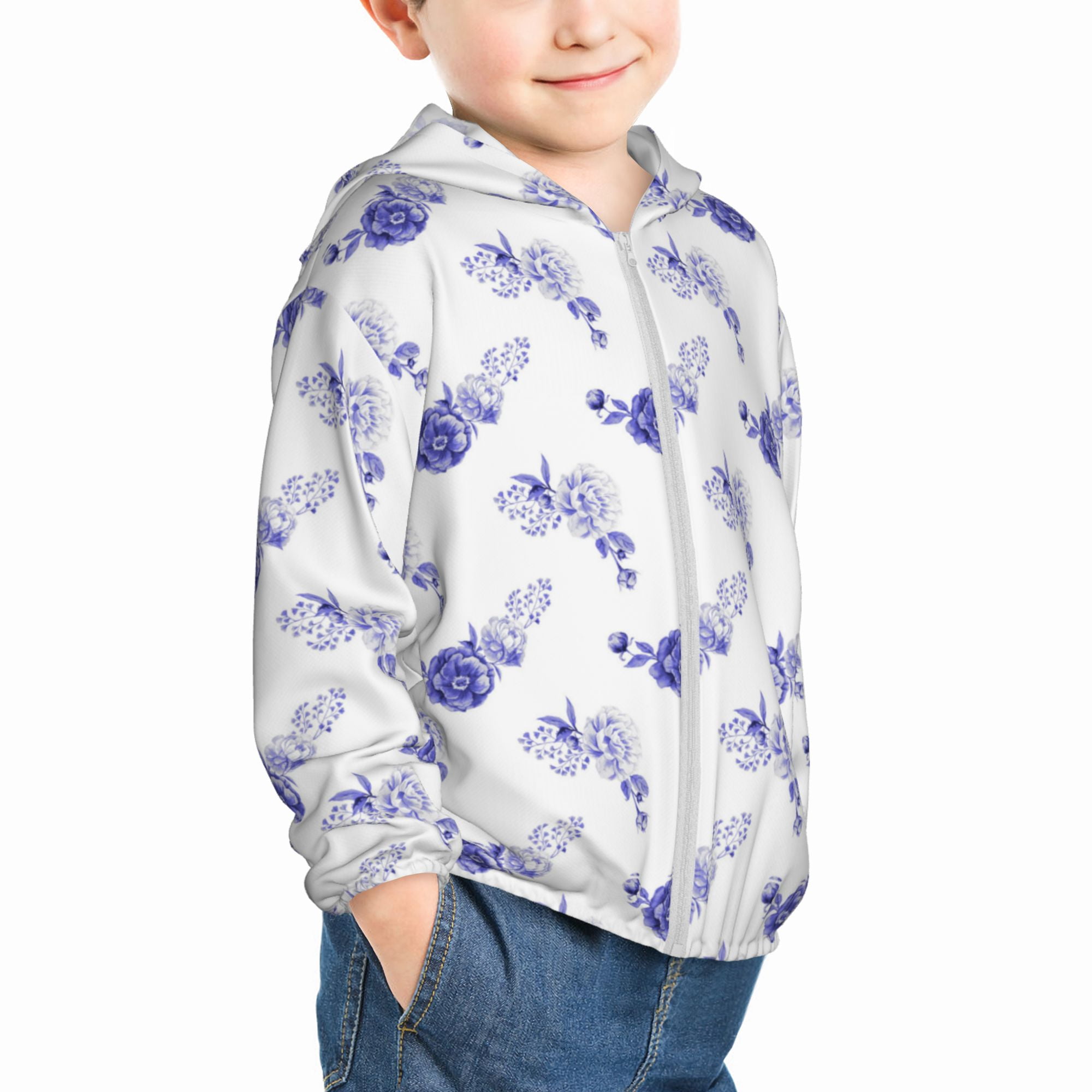 Watercolor Flower Wallpaper Kids Zip-Up Hoodie Girls Boys Sun Protection Jacket Hooded Cooling ...