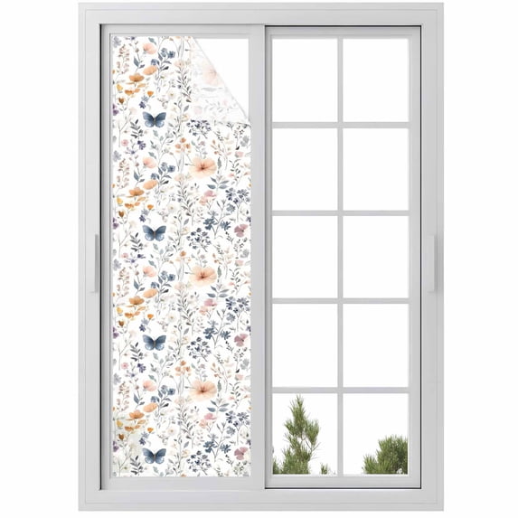 Watercolor Flower Window Privacy Film, Spring Farm Leaf Country Retro ...