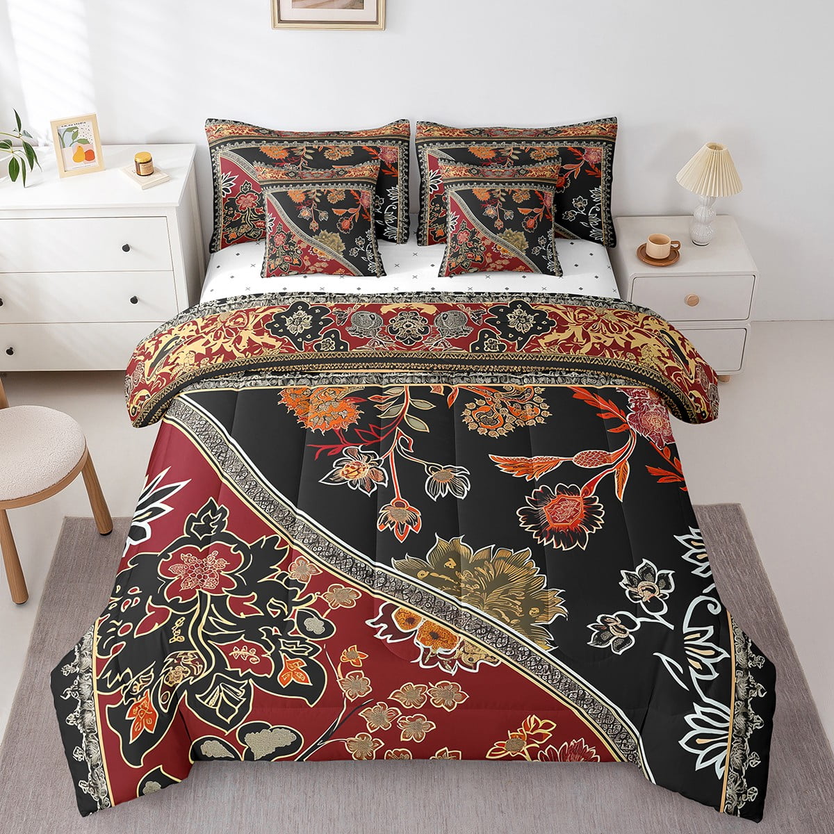 Watercolor Flowers 7 Piece Comforter Set Full Bed in a Bag,Abstract ...