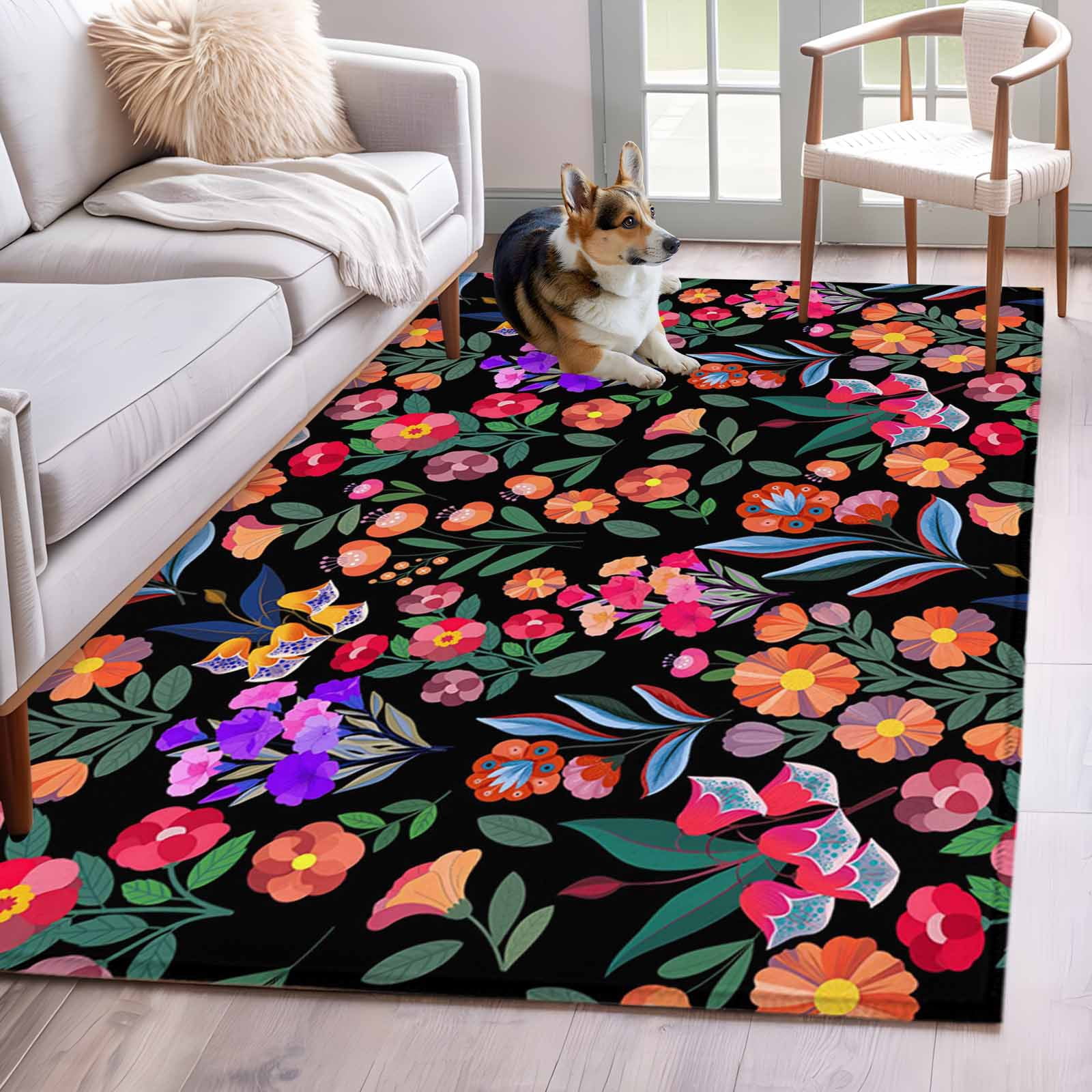 Watercolor Flowers Area Rugs 4'x6', Washable Small Throw Rugs for ...