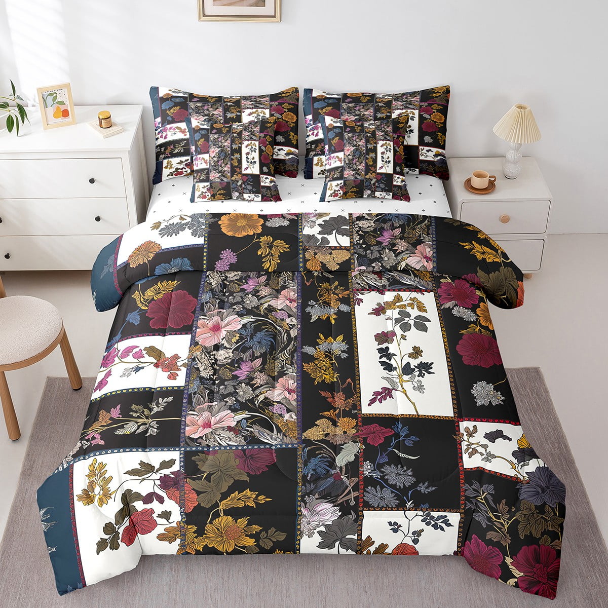 Watercolor Flowers Bed in a Bag King Size Comforter Set 7 Pieces ...