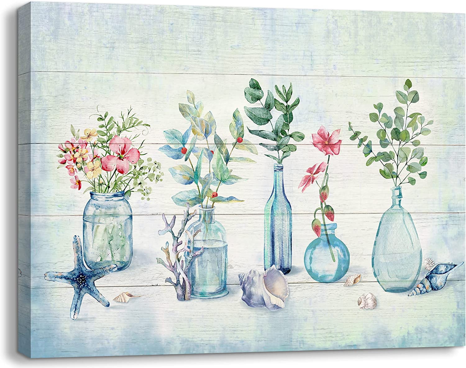 Watercolor Flowers Canvas Wall Art for Bathroom, PIY Rustic Bottles and ...