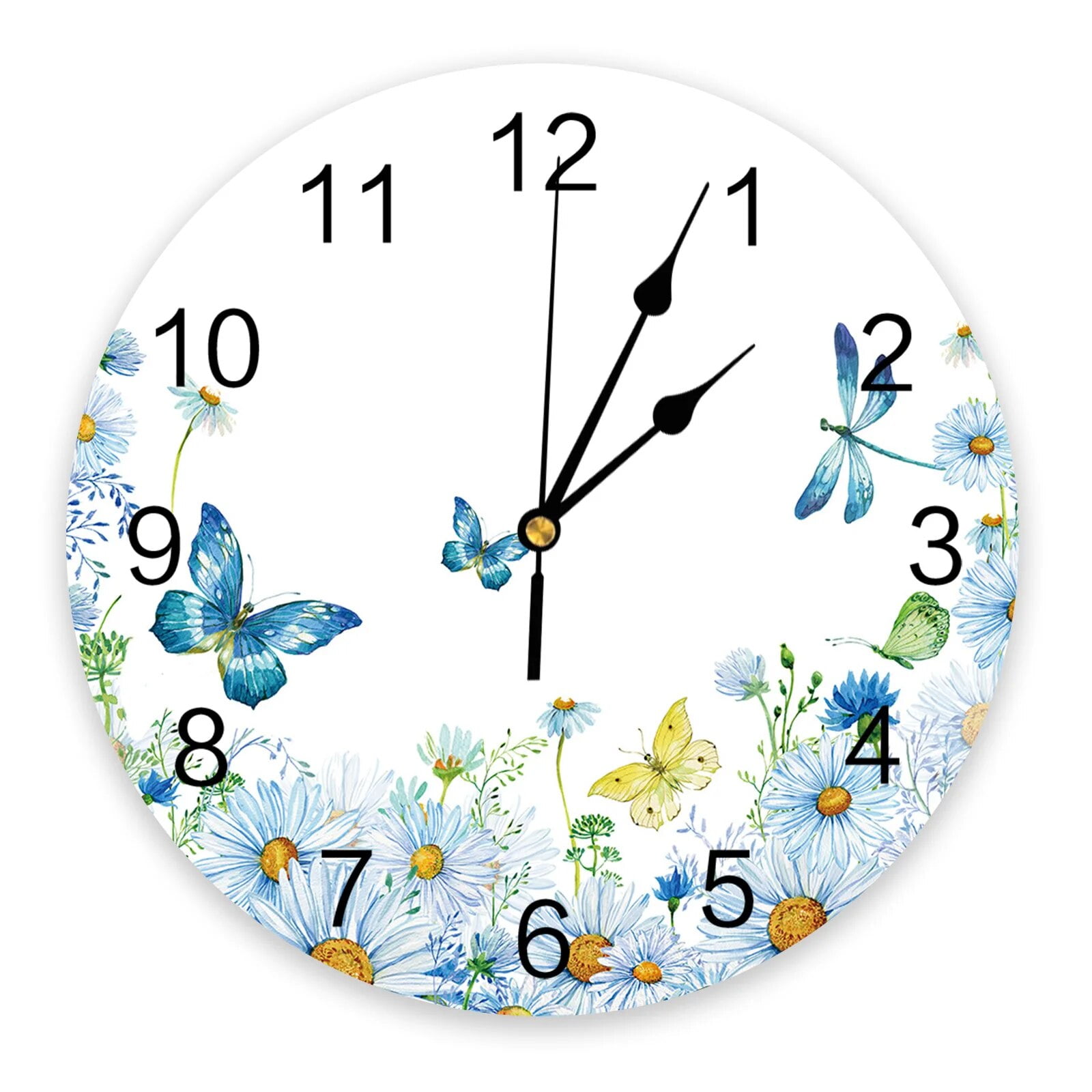 Watercolor Flowers Daisy Butterfly Clocks Wall Home Decor Modern ...