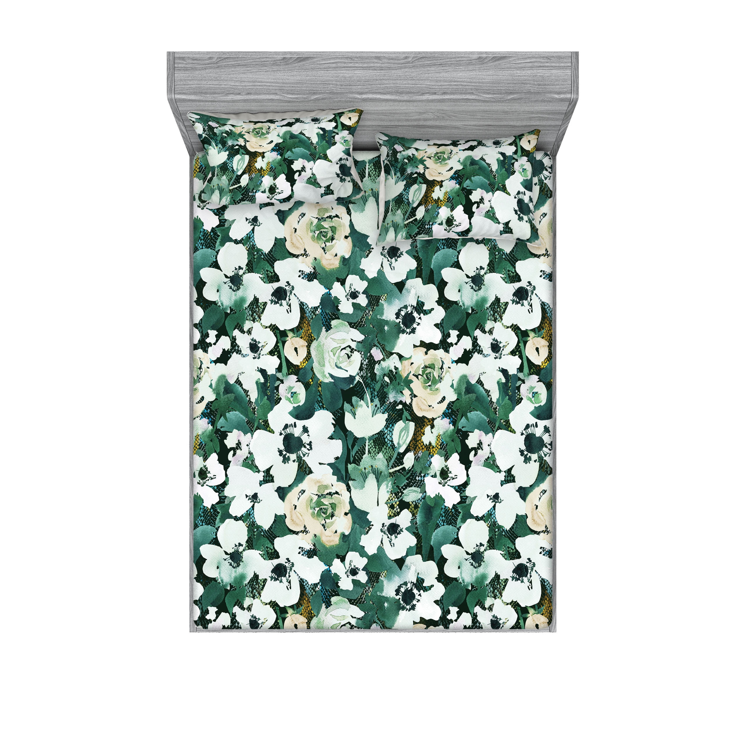 Watercolor Flowers Fitted Sheet & Pillow Sham Set, Watercolor Painting ...