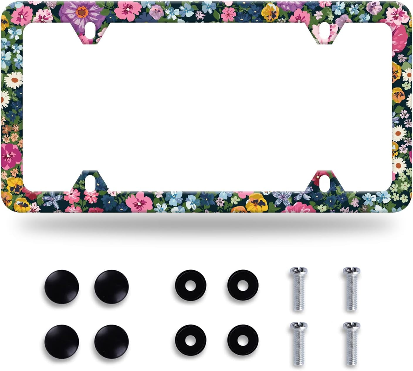 Watercolor Flowers Floral License Plate Frame Cute Daisy Blossoms ...