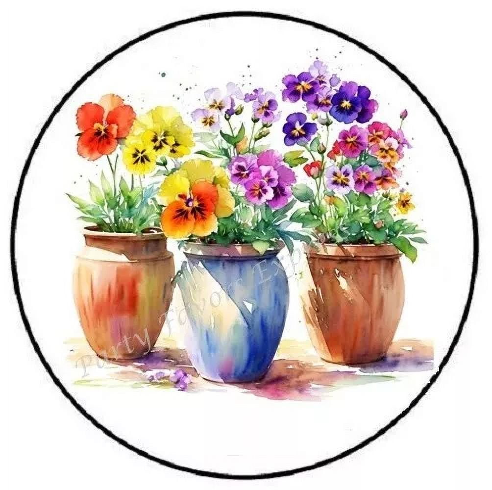 Watercolor Flowers In Flower Pot Sticker Party Favors Sticker Envelope ...