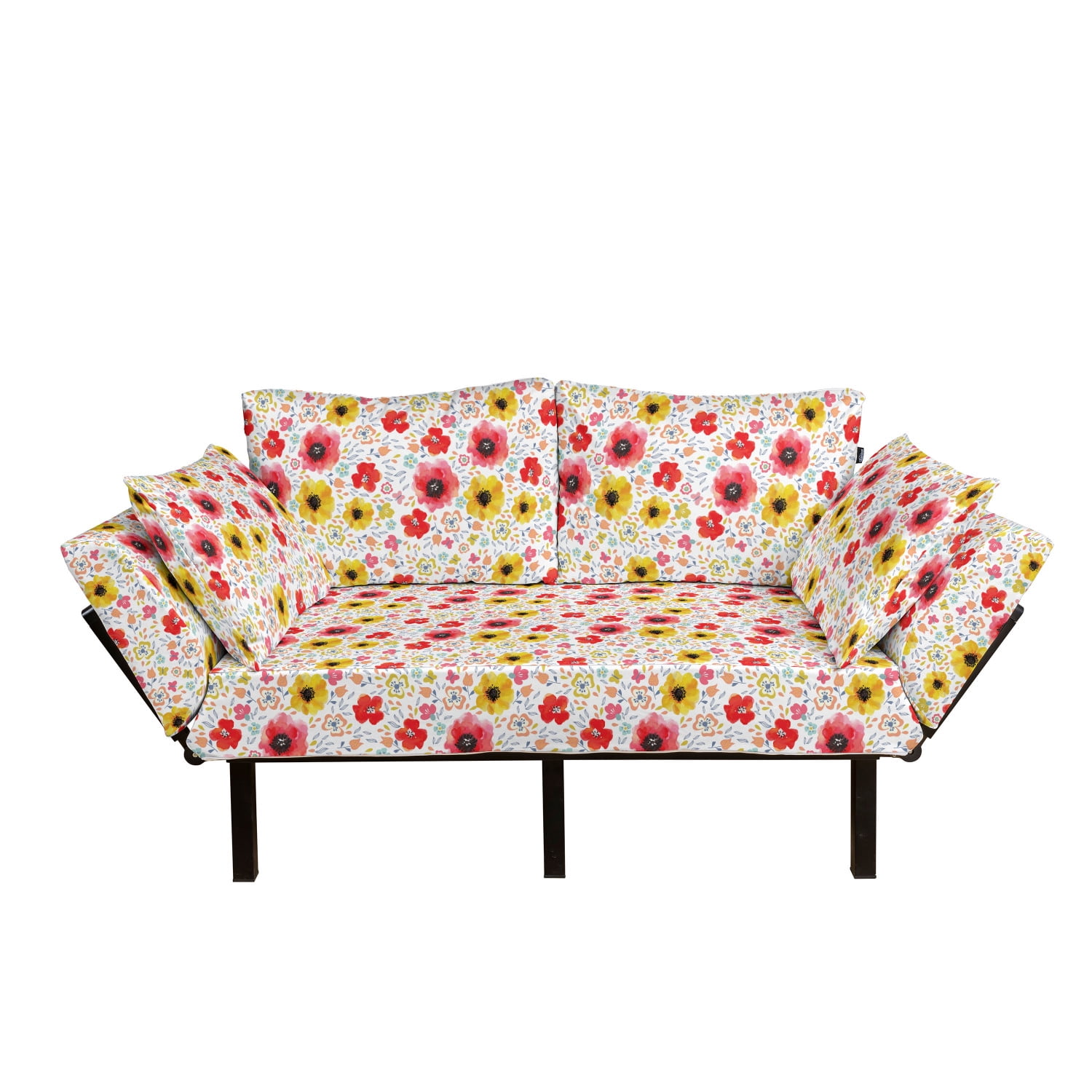 Watercolor Flowers Futon Couch, Springtime Poppy with Brushstroke ...