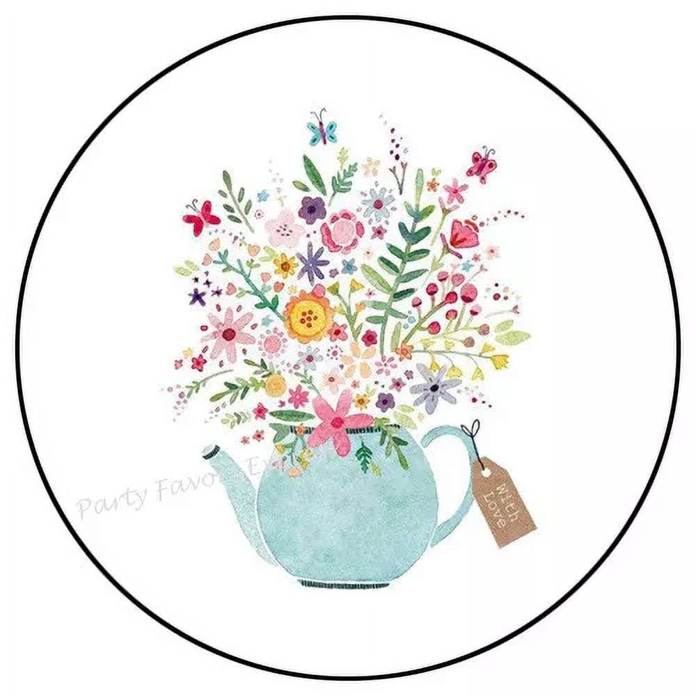 Watercolor Flowers In Teapot Sticker Party Favors Sticker Envelope ...